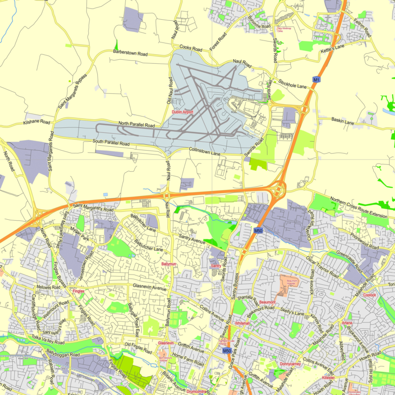 Dublin Ireland printable editable layered PDF Vector Map