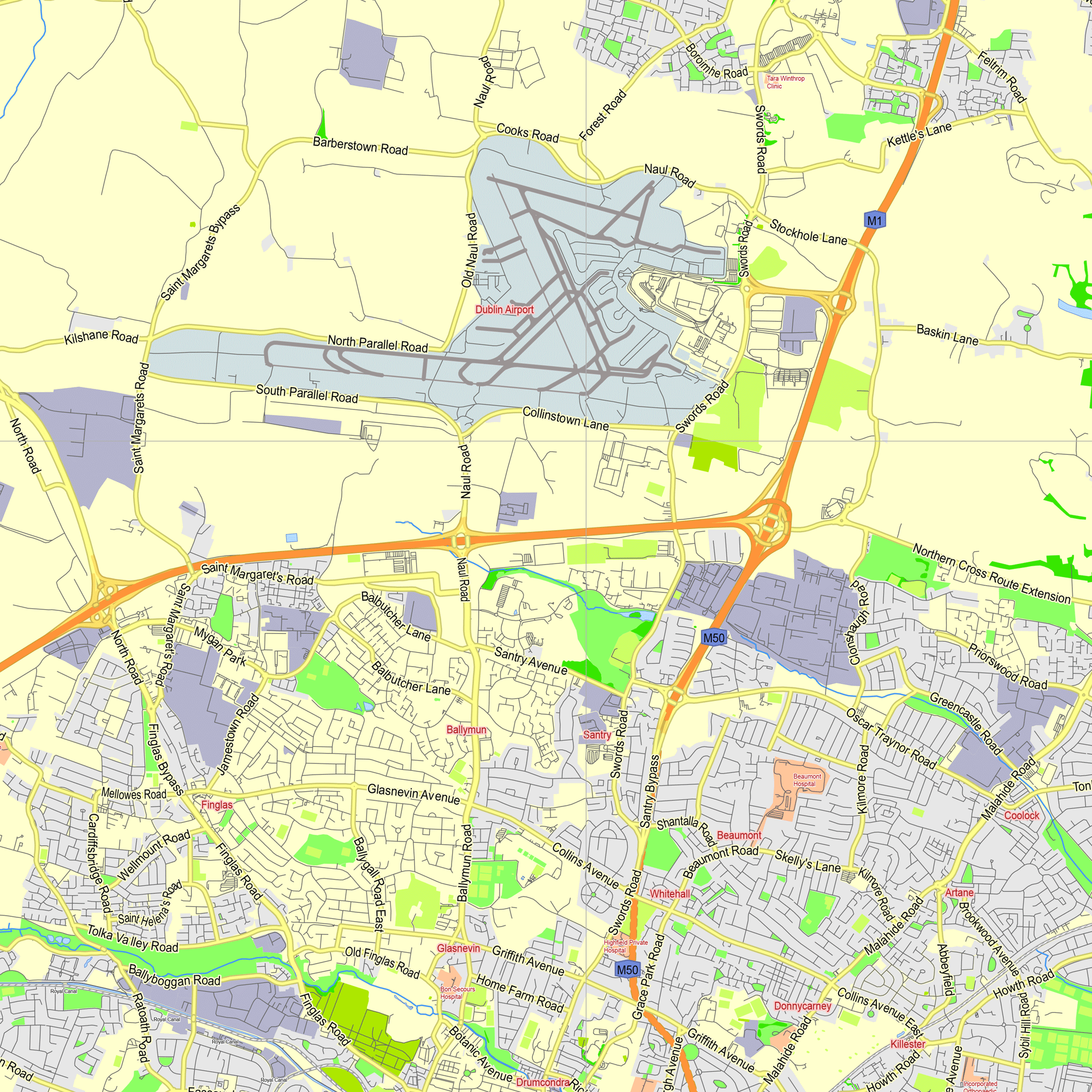 Dublin Ireland printable editable layered PDF Vector Map