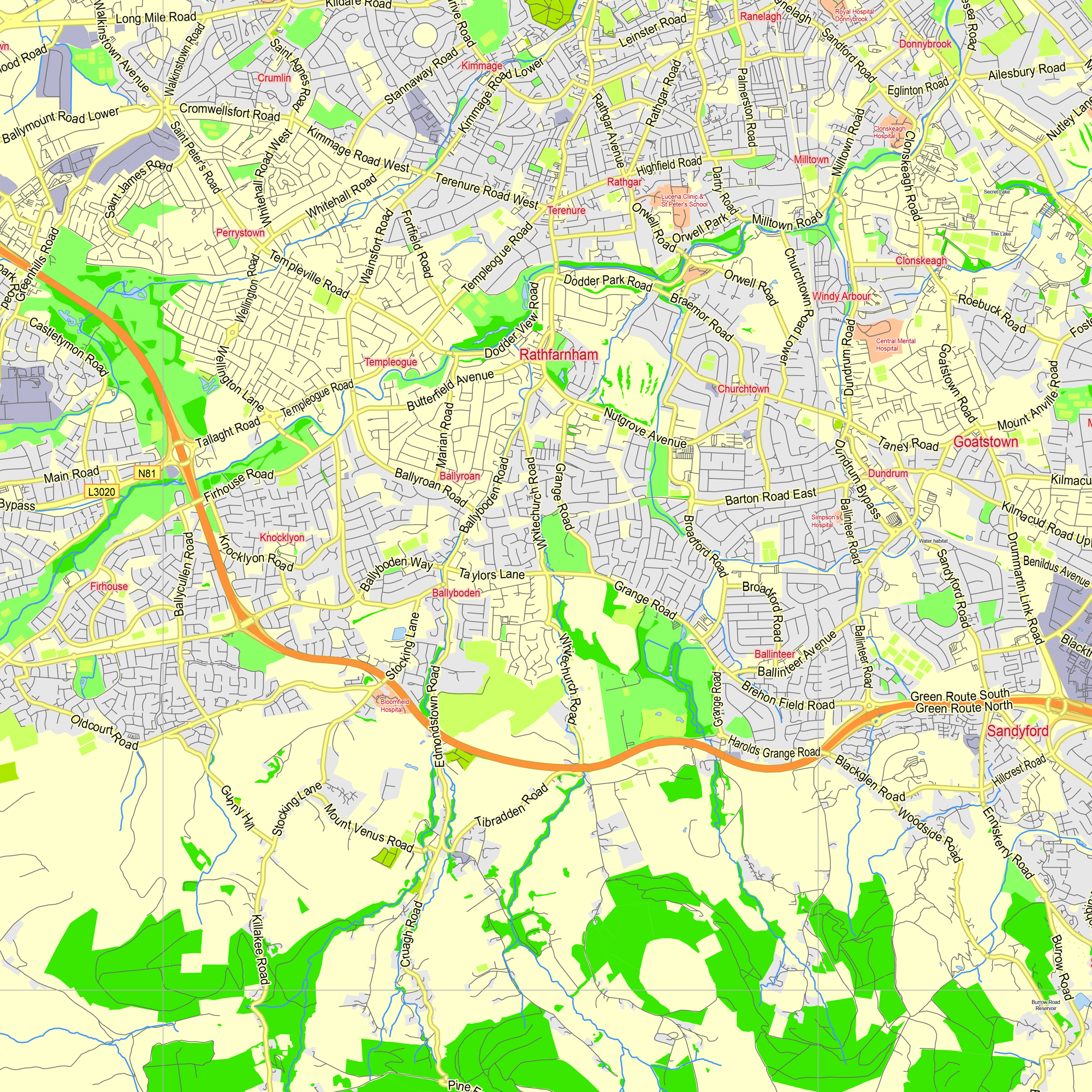 Dublin Ireland printable editable layered PDF Vector Map