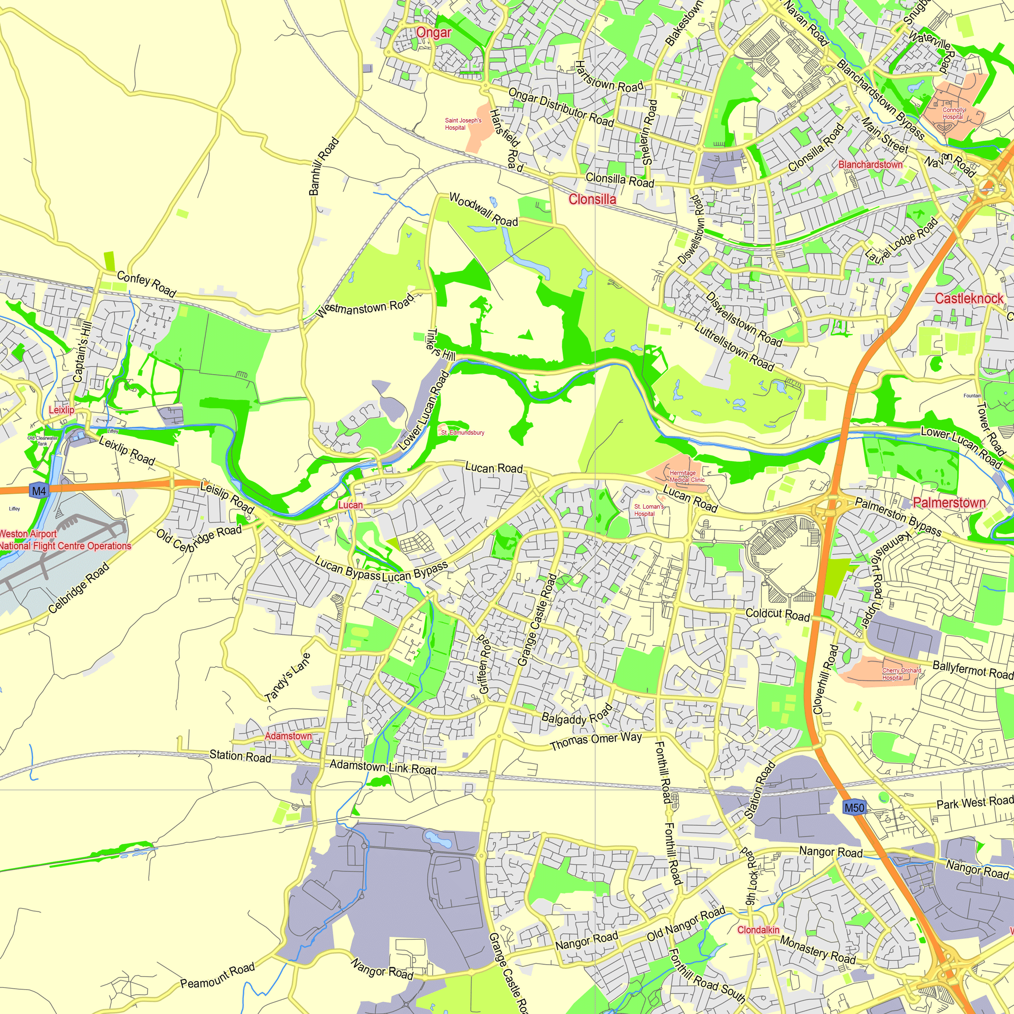 Dublin Ireland printable editable layered PDF Vector Map