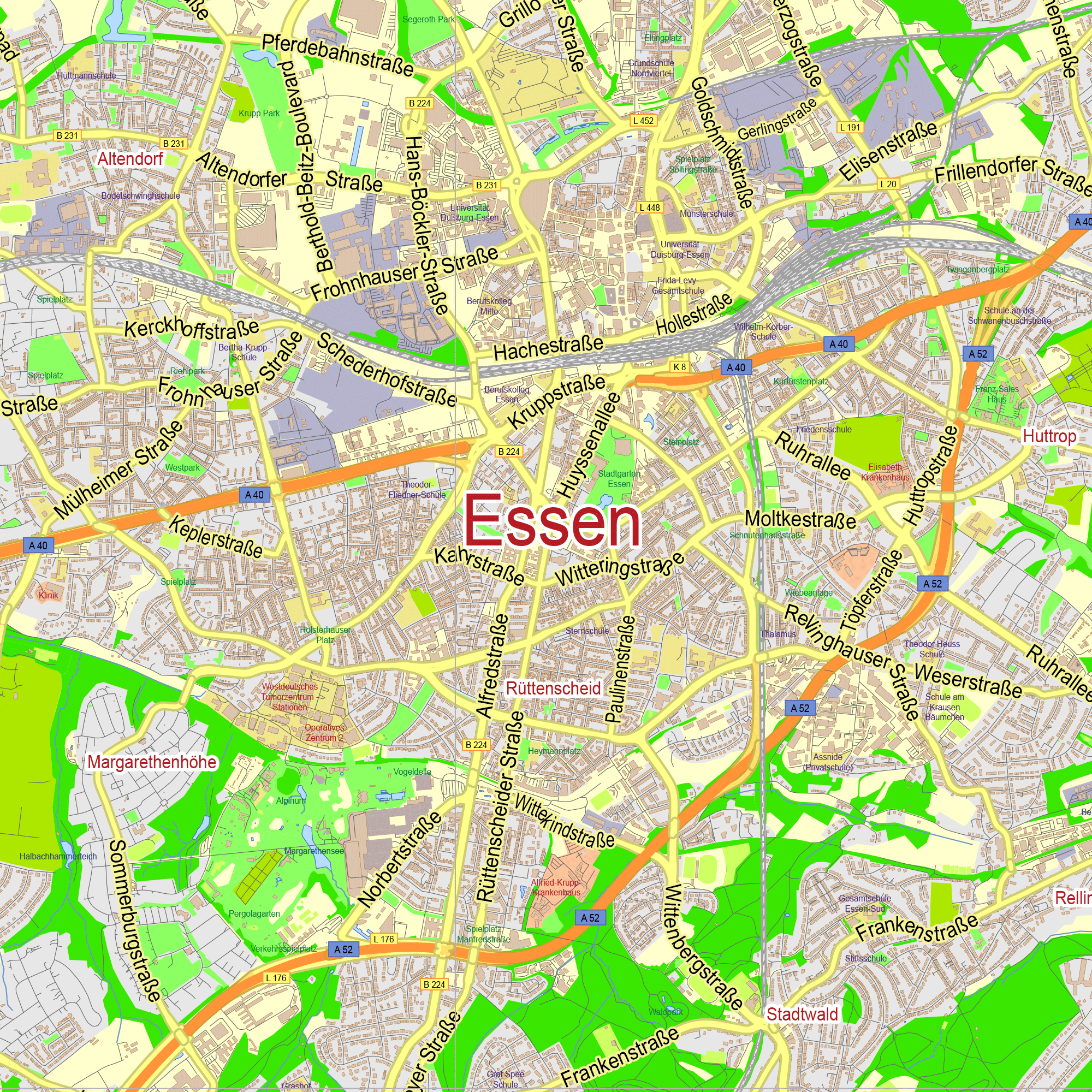 Essen Germany printable editable layered PDF Vector Map