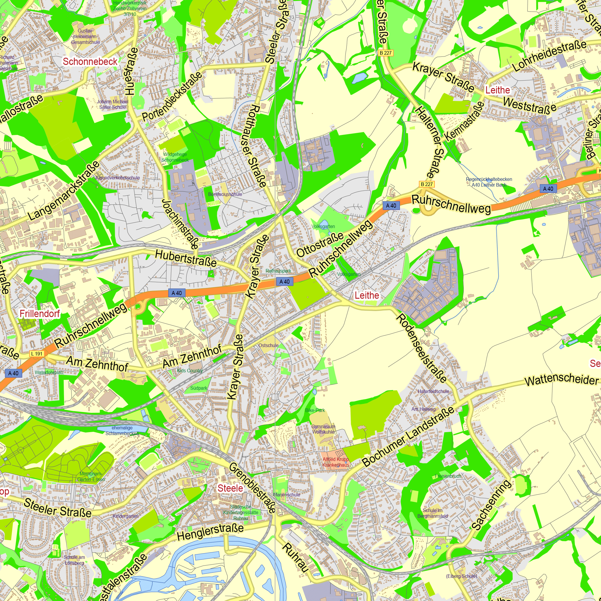 Essen Germany printable editable layered PDF Vector Map – Maps in ...