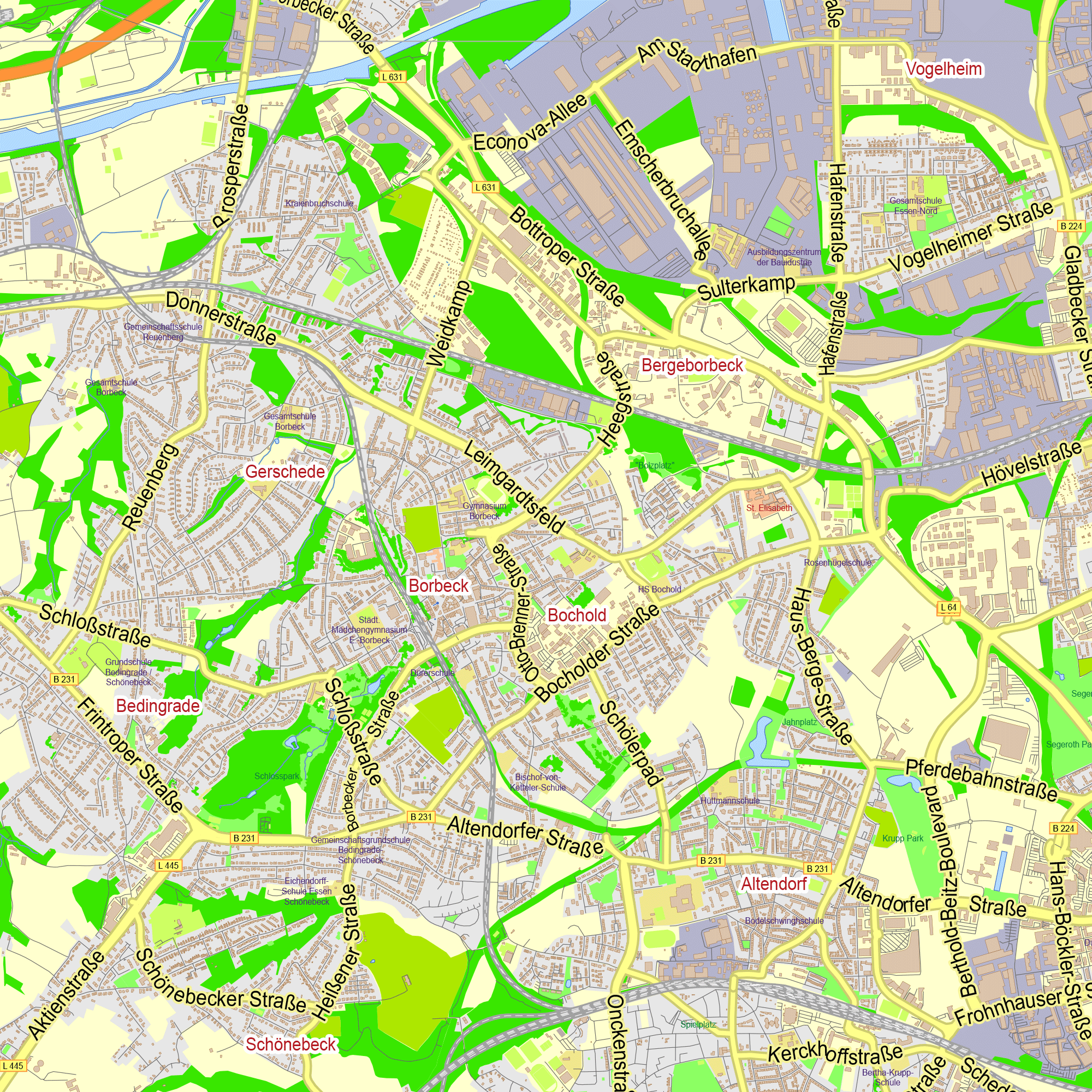 Essen Germany printable editable layered PDF Vector Map – Maps in ...
