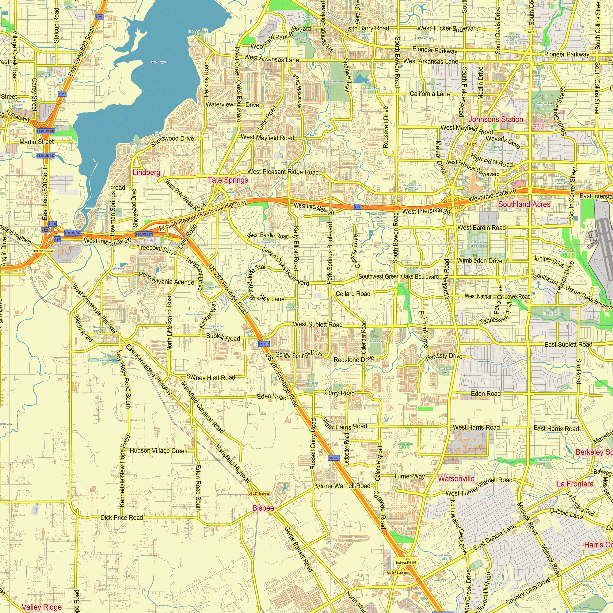 Fort Worth Texas US printable editable layered PDF Vector Map