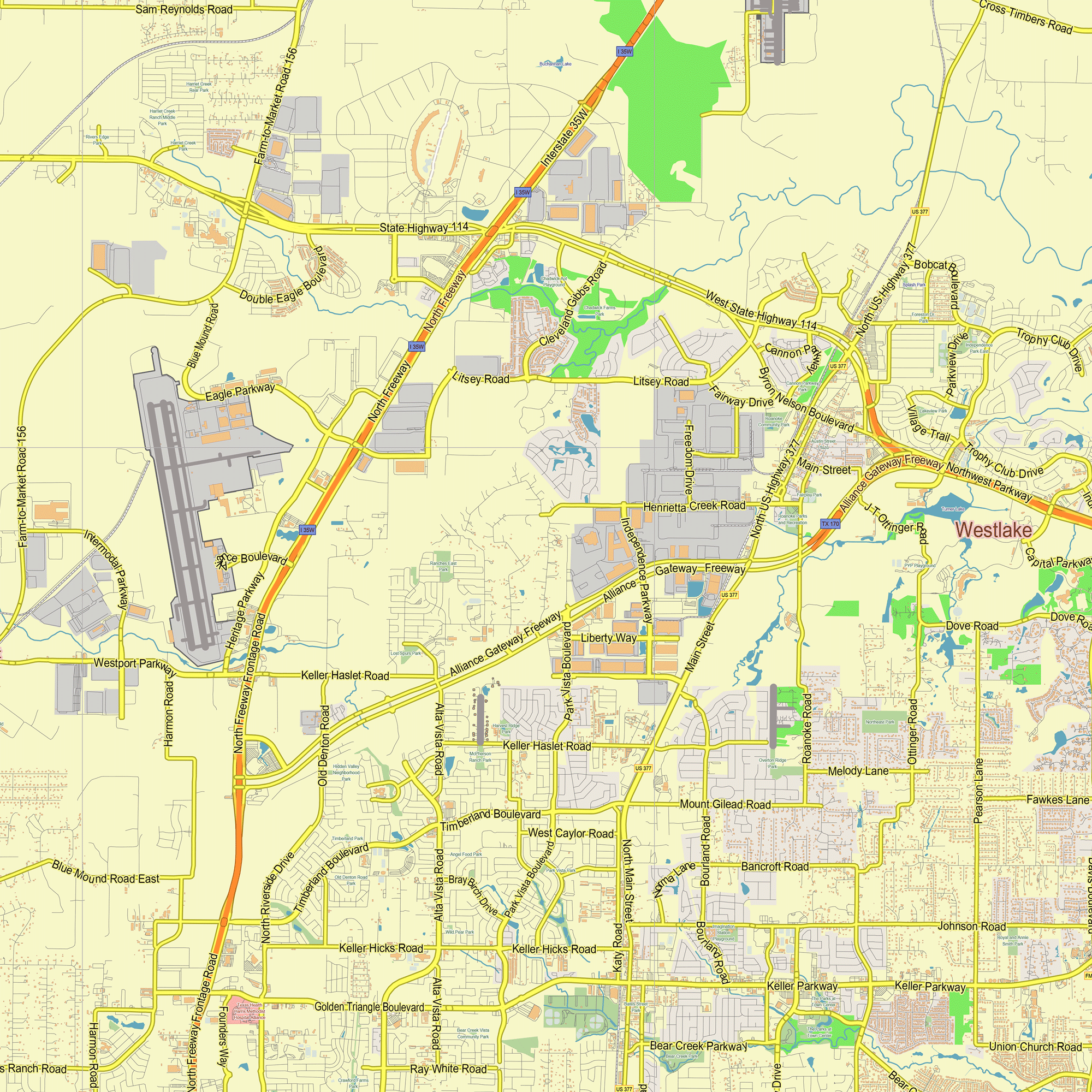 Fort Worth Texas US printable editable layered PDF Vector Map