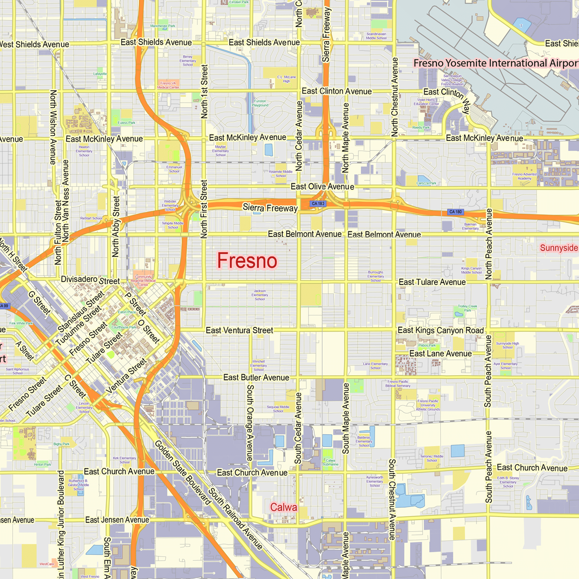 Fresno California US printable editable layered PDF Vector Map – Maps ...