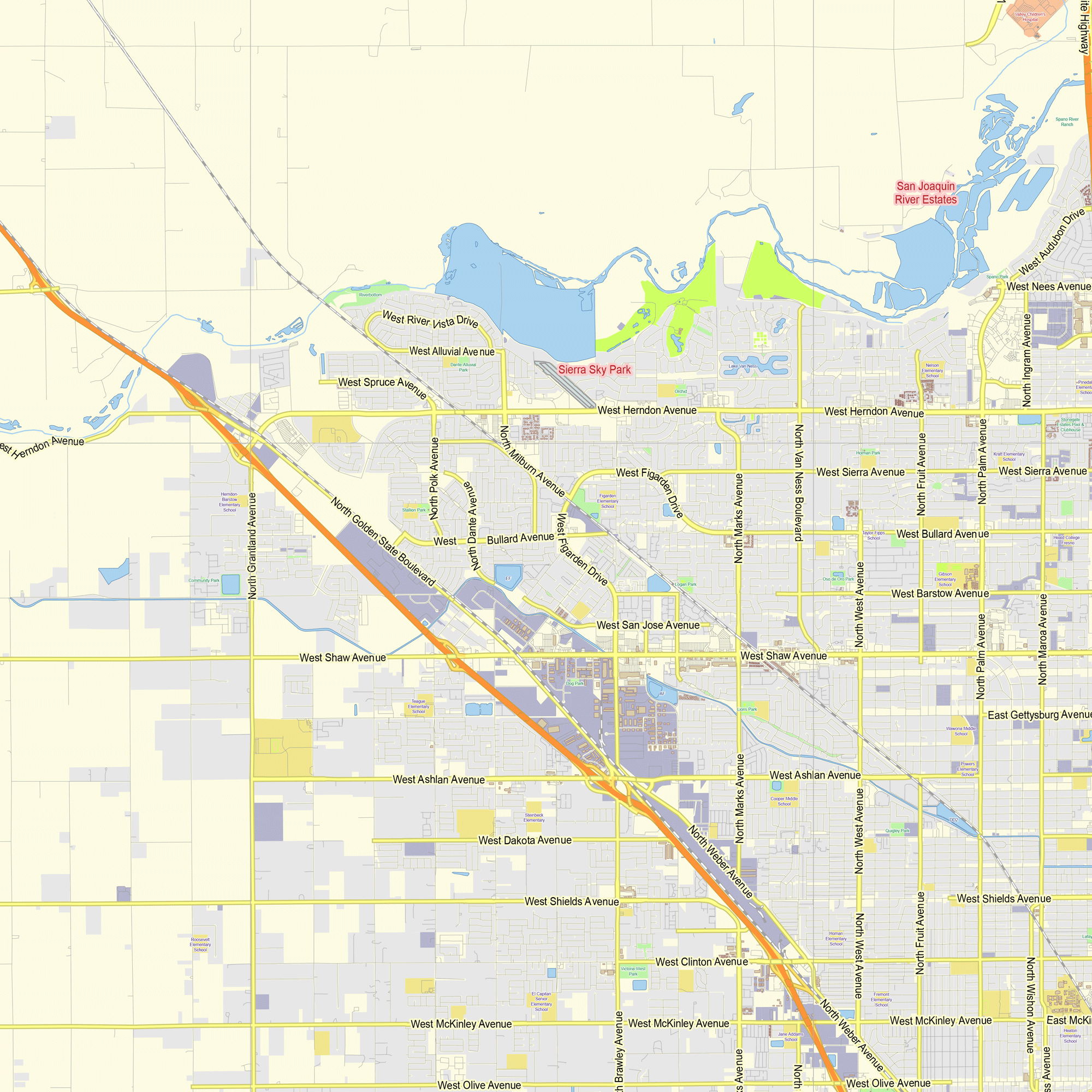 Fresno California US printable editable layered PDF Vector Map – Maps ...