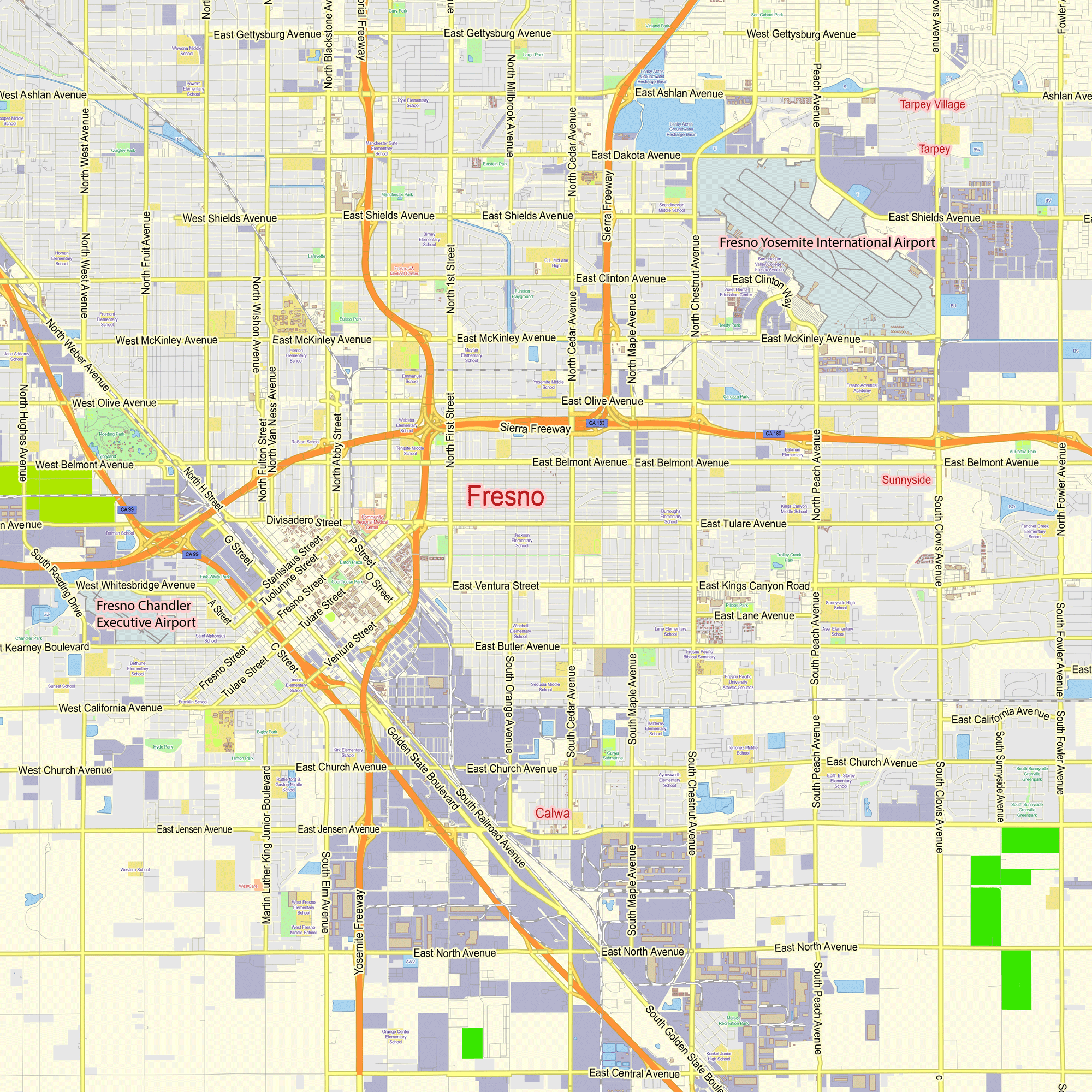 Fresno California US printable editable layered PDF Vector Map – Maps ...
