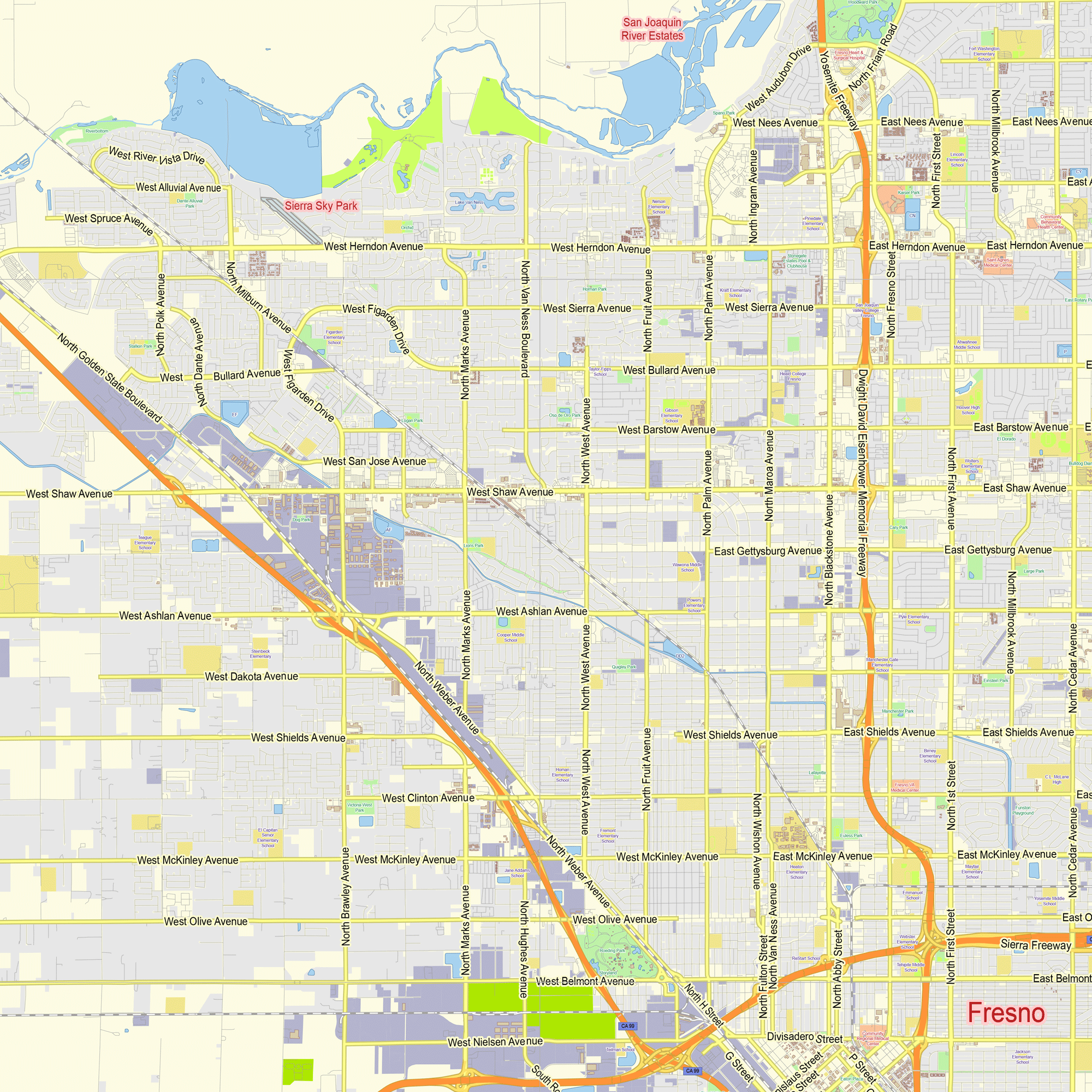 Fresno California US printable editable layered PDF Vector Map – Maps ...
