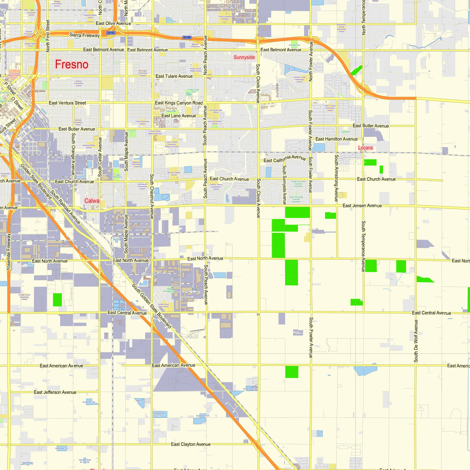 Fresno California US printable editable layered PDF Vector Map – Maps ...