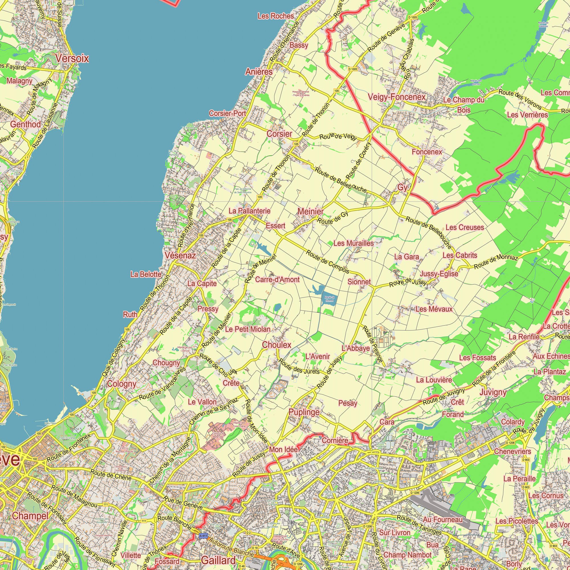 Geneva Switzerland printable editable layered PDF Vector Map – Maps in ...