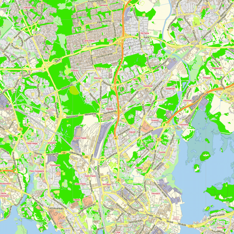 Helsinki Finland printable editable layered PDF Vector Map