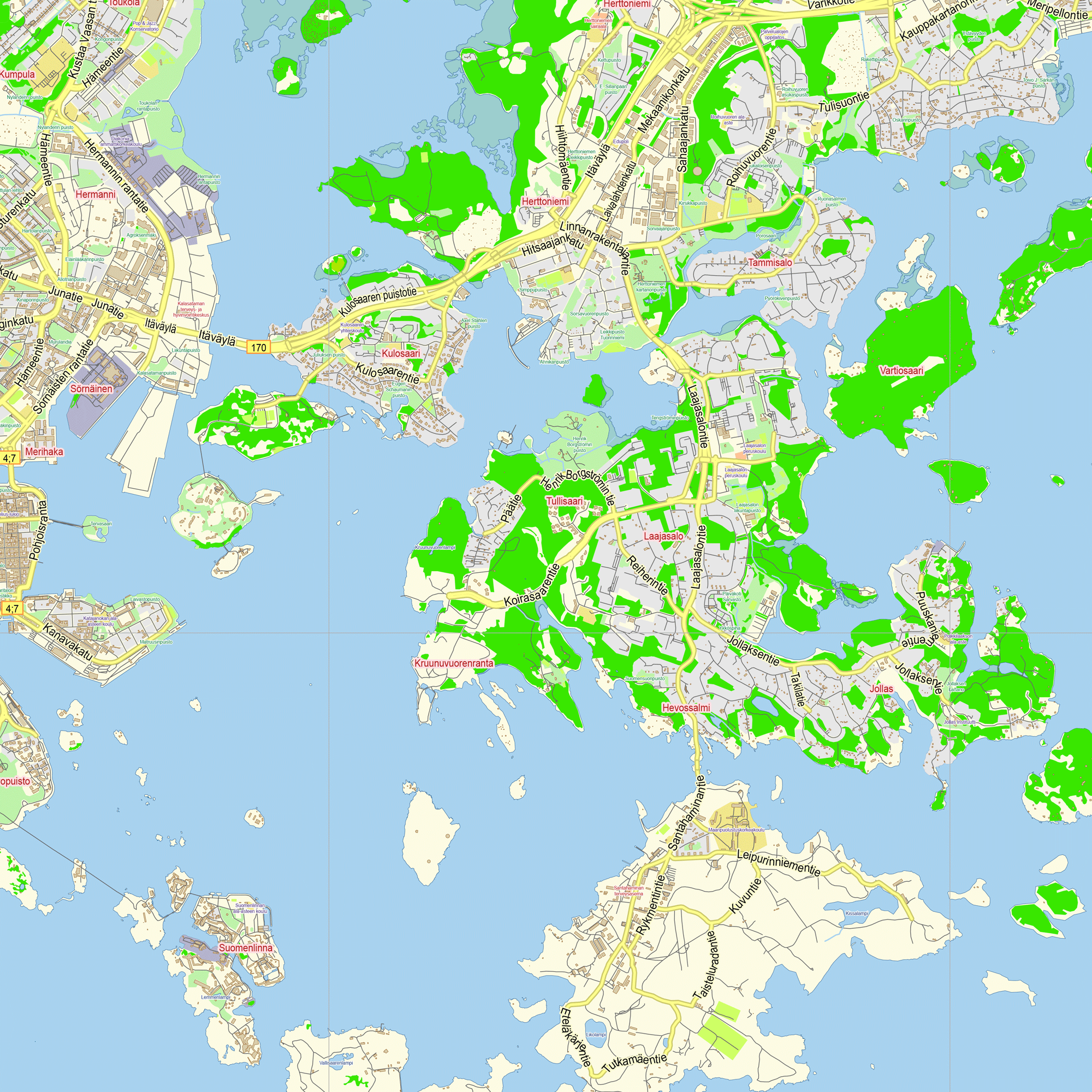 Helsinki Finland printable editable layered PDF Vector Map