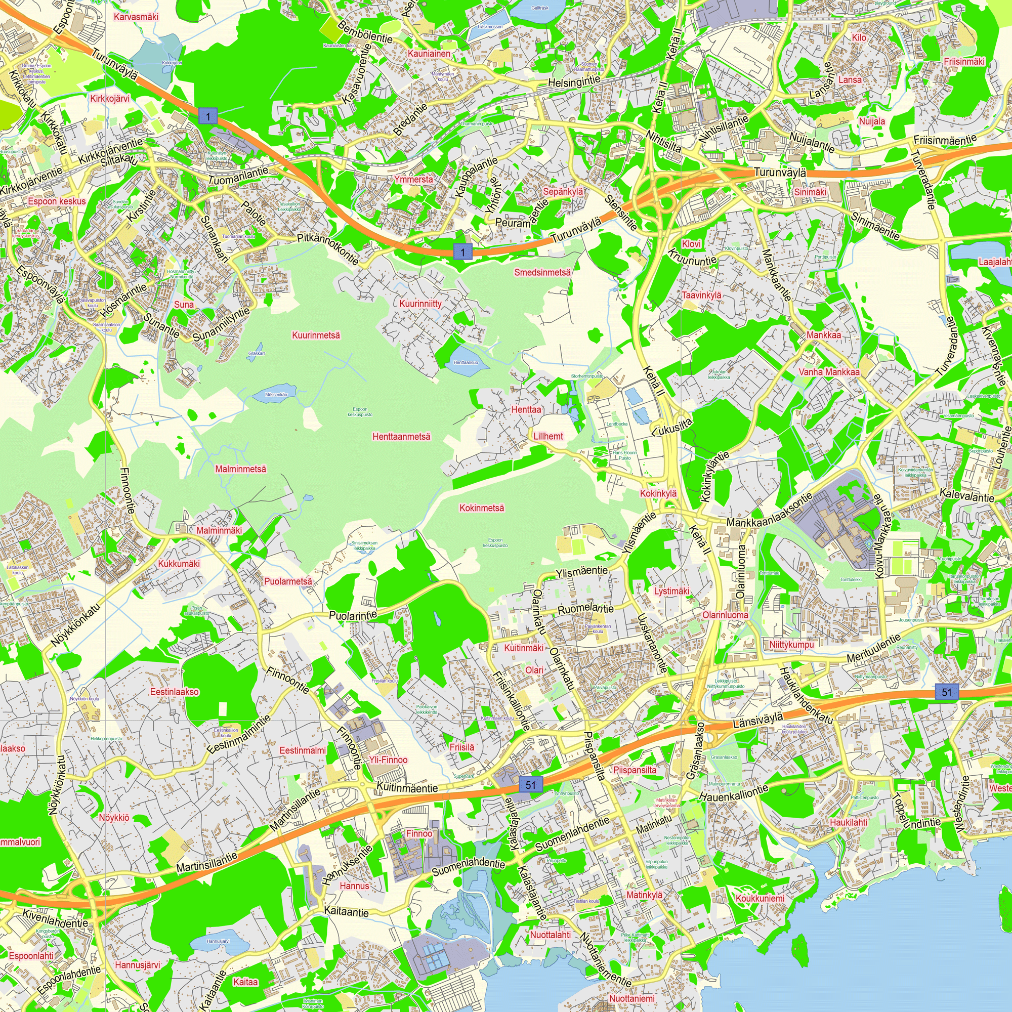 Helsinki Finland printable editable layered PDF Vector Map