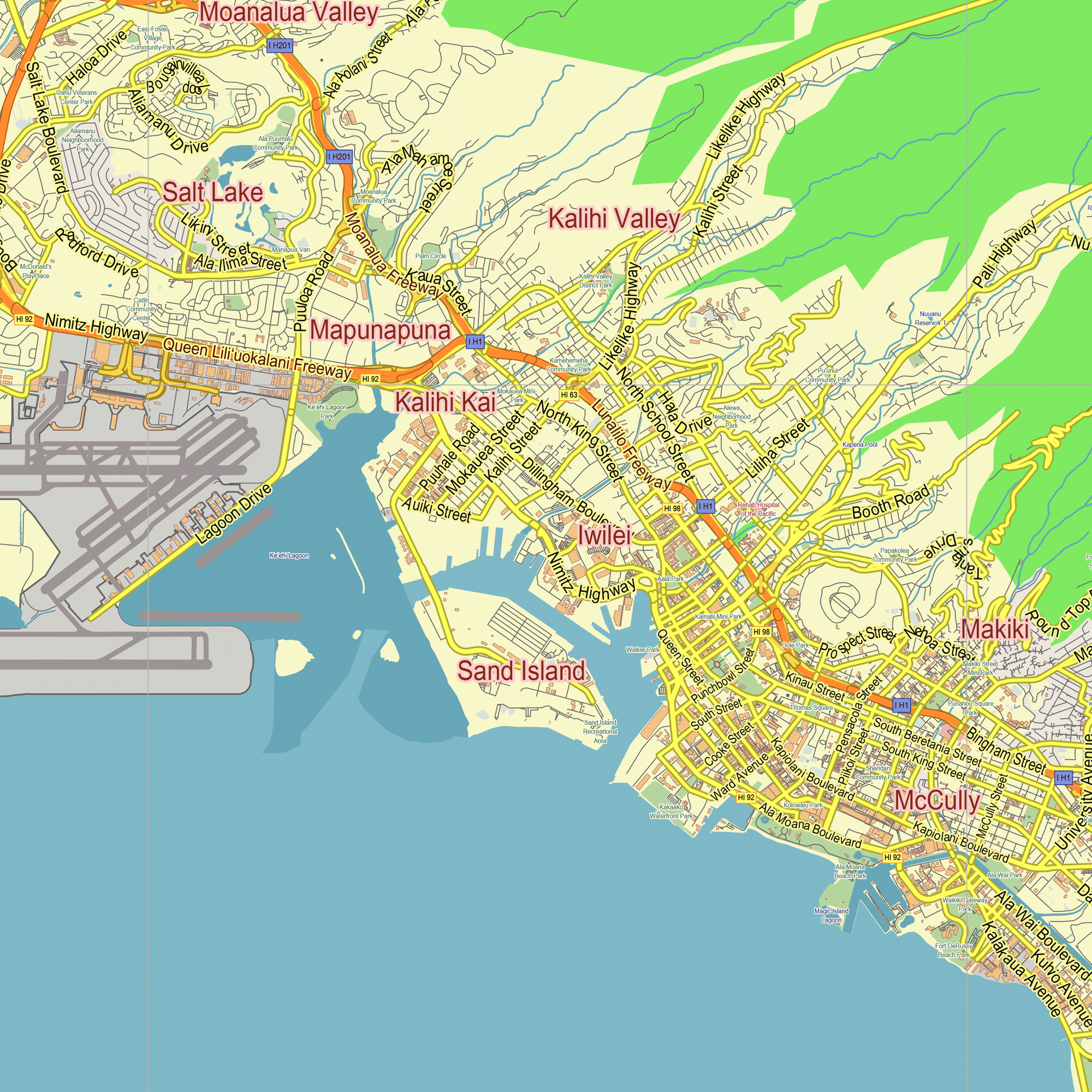 Honolulu Hawaii US printable editable layered PDF Vector Map – Maps in ...