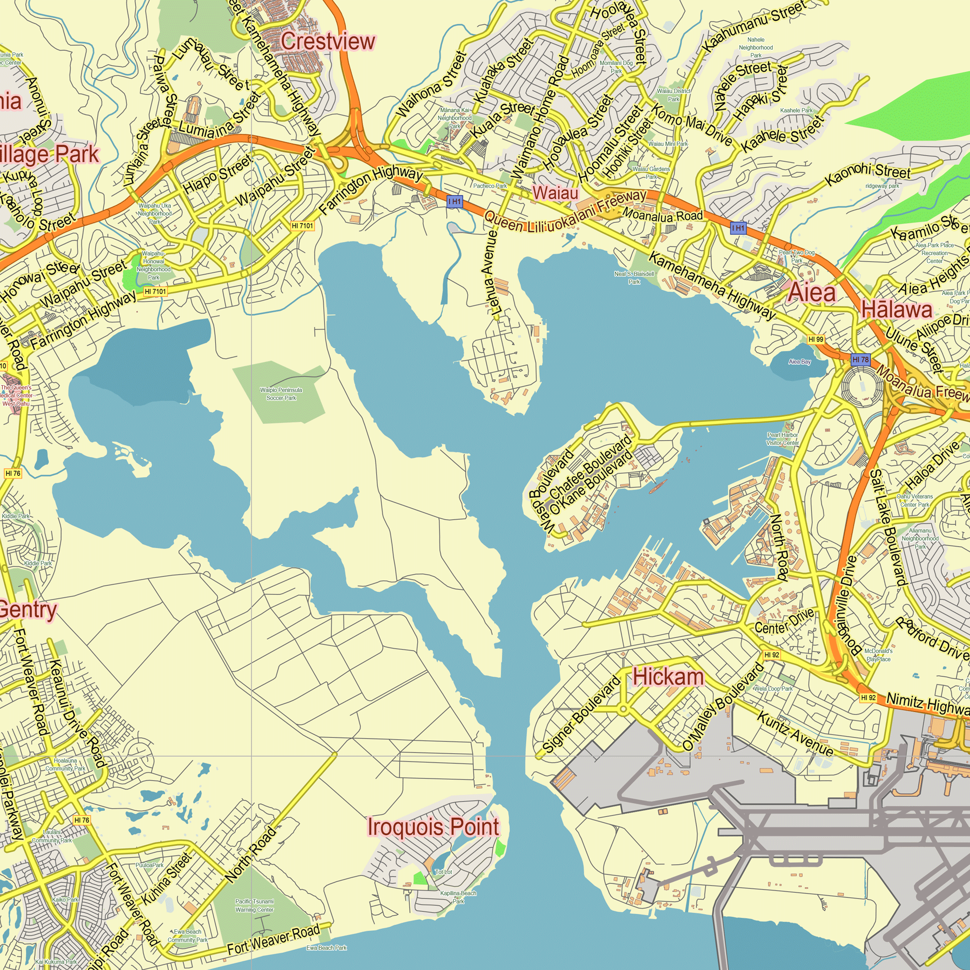 Honolulu Hawaii US printable editable layered PDF Vector Map – Maps in ...