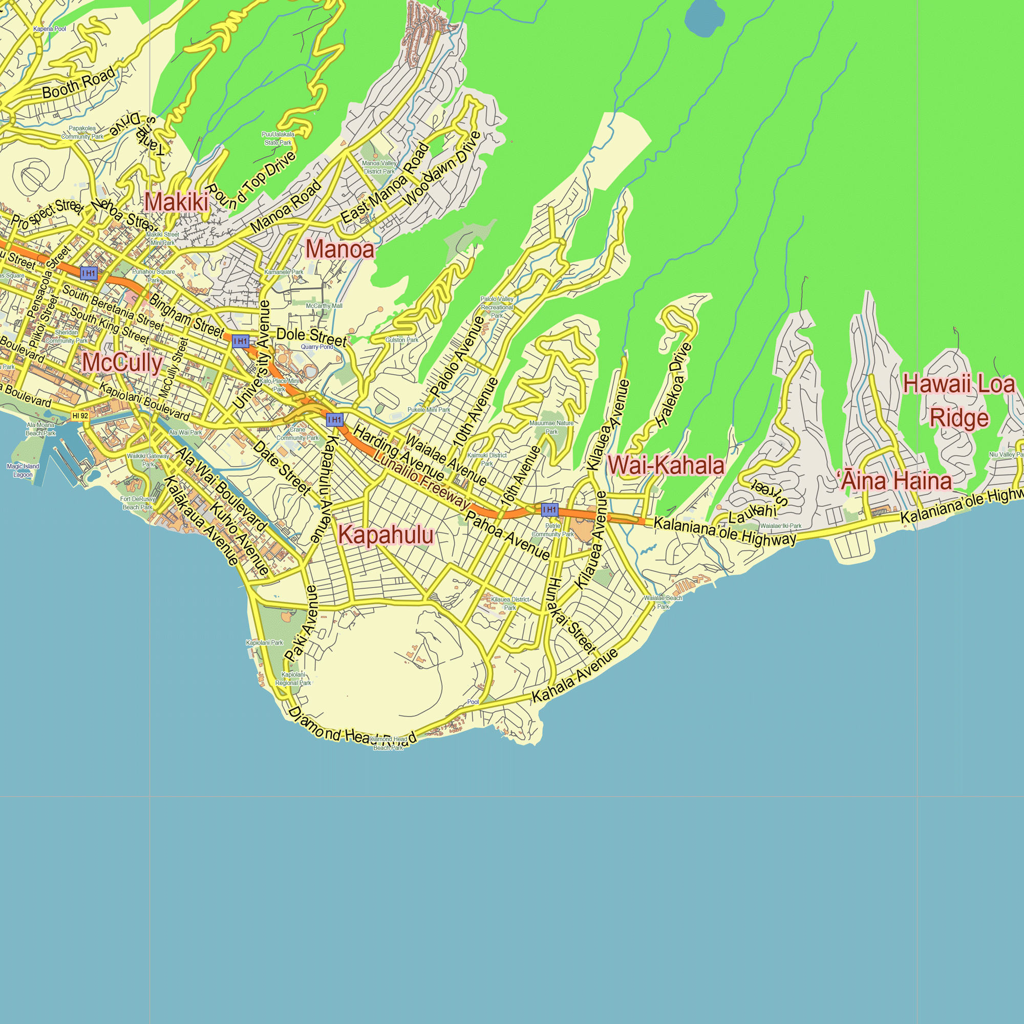 Honolulu Hawaii US printable editable layered PDF Vector Map – Maps in ...