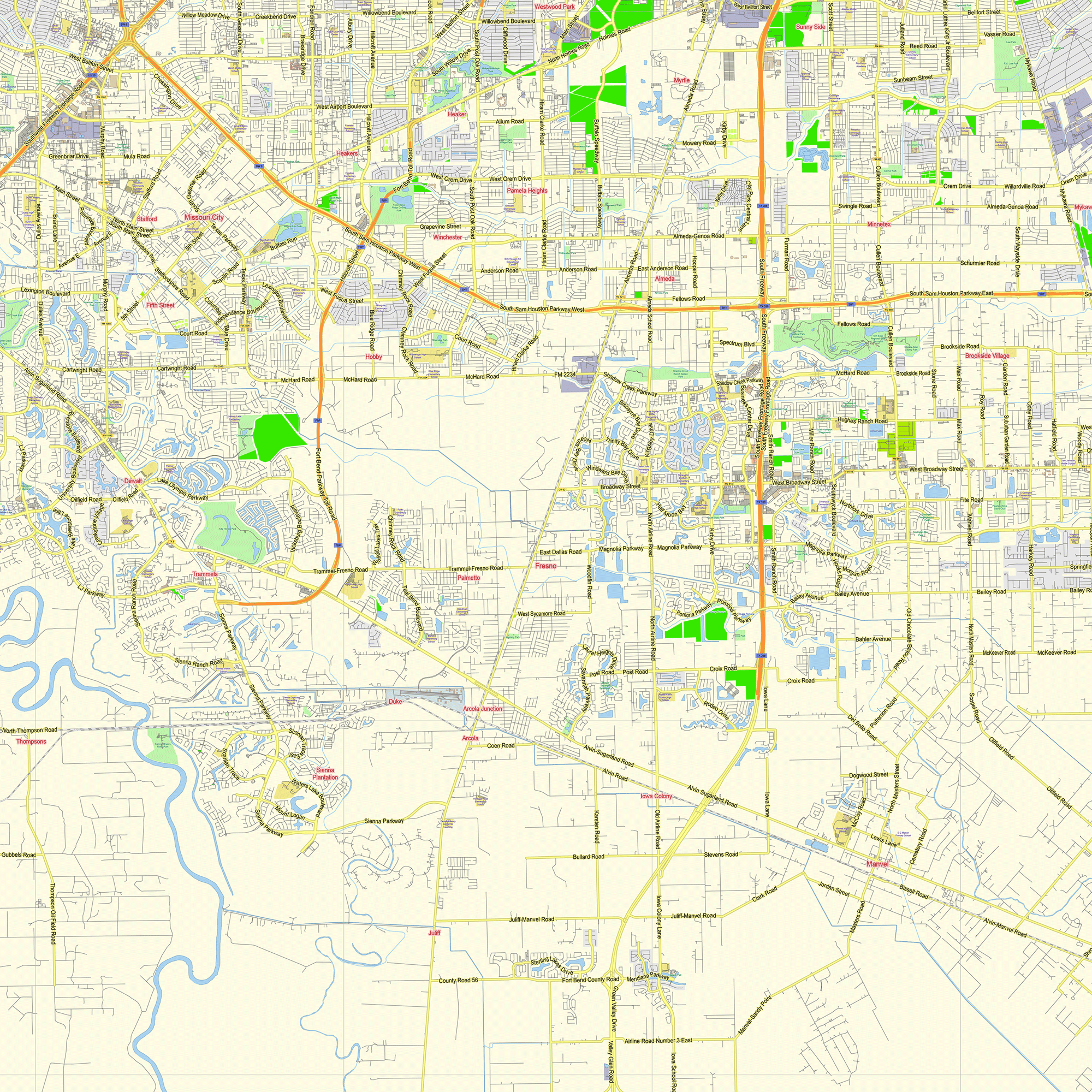 Houston Texas US printable editable layered PDF Vector Map