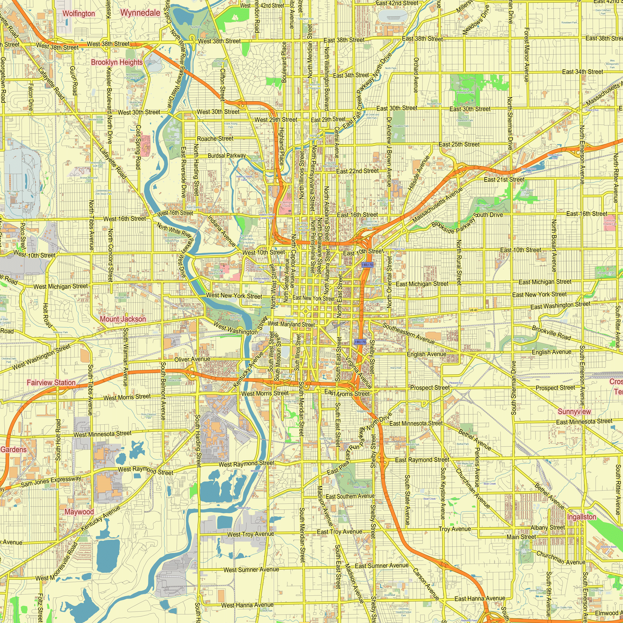 Indianapolis Indiana printable editable layered PDF Vector Map v.1 ...