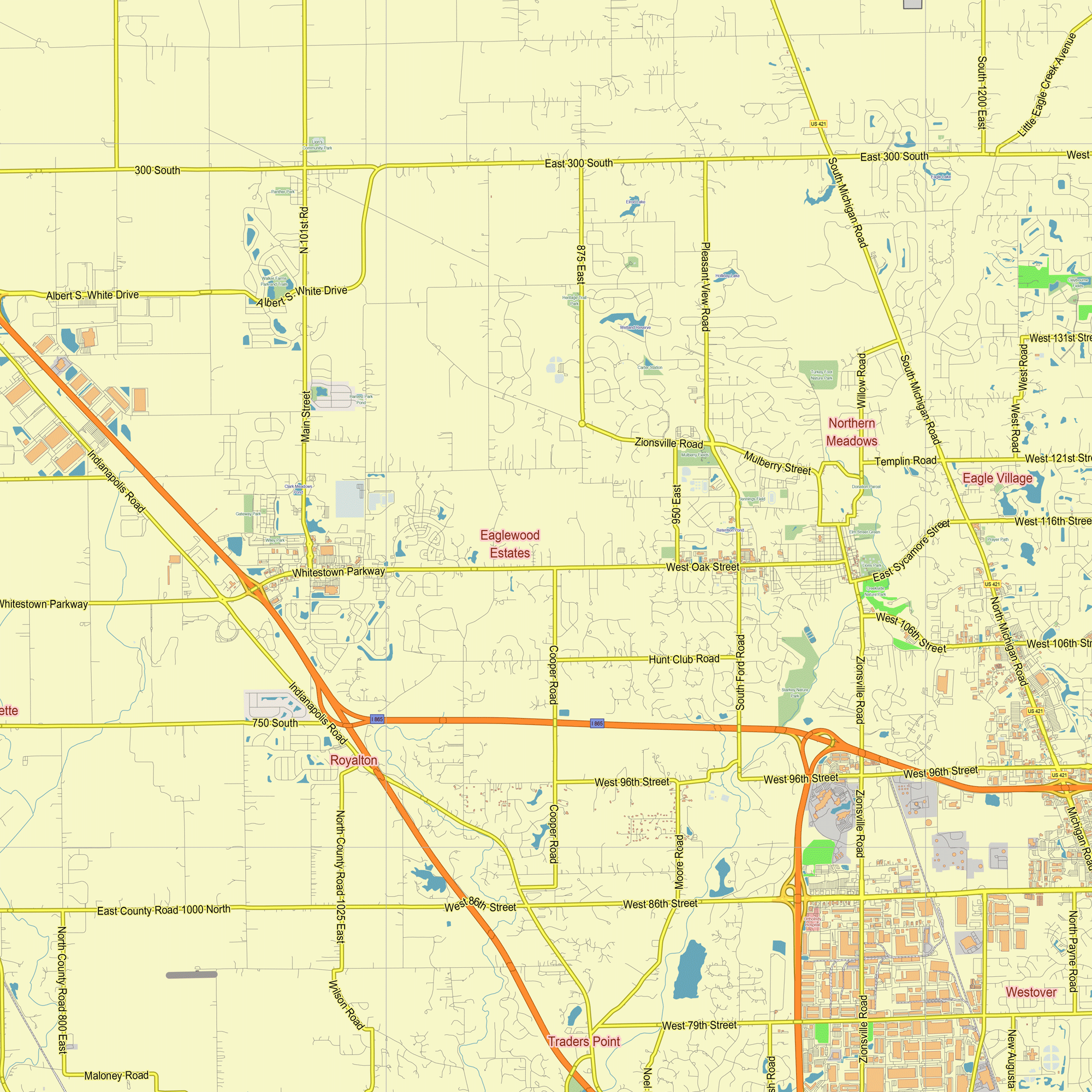 Indianapolis Indiana printable editable layered PDF Vector Map v.1 ...