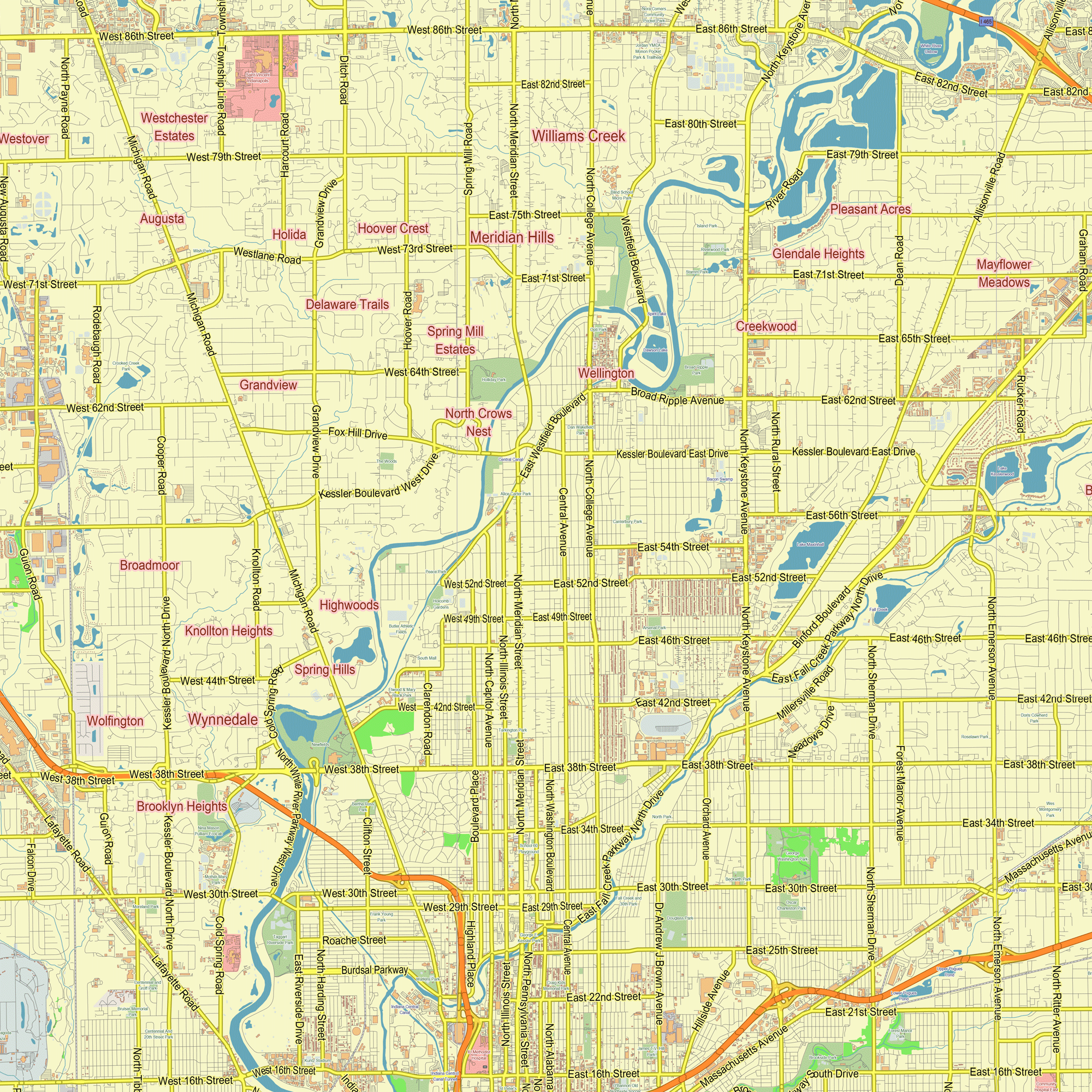 Indianapolis Indiana printable editable layered PDF Vector Map v.1 ...