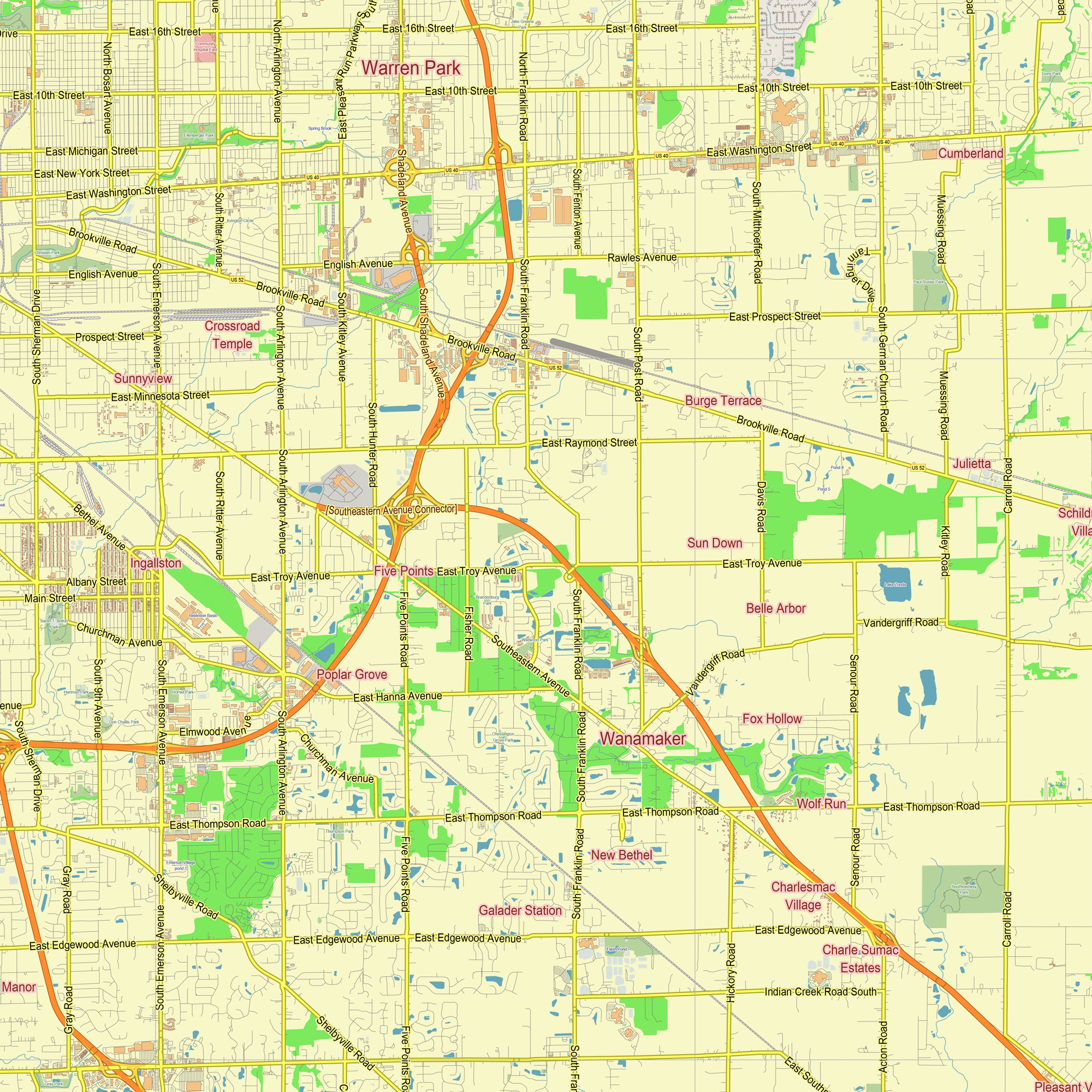Indianapolis Indiana printable editable layered PDF Vector Map v.1 ...