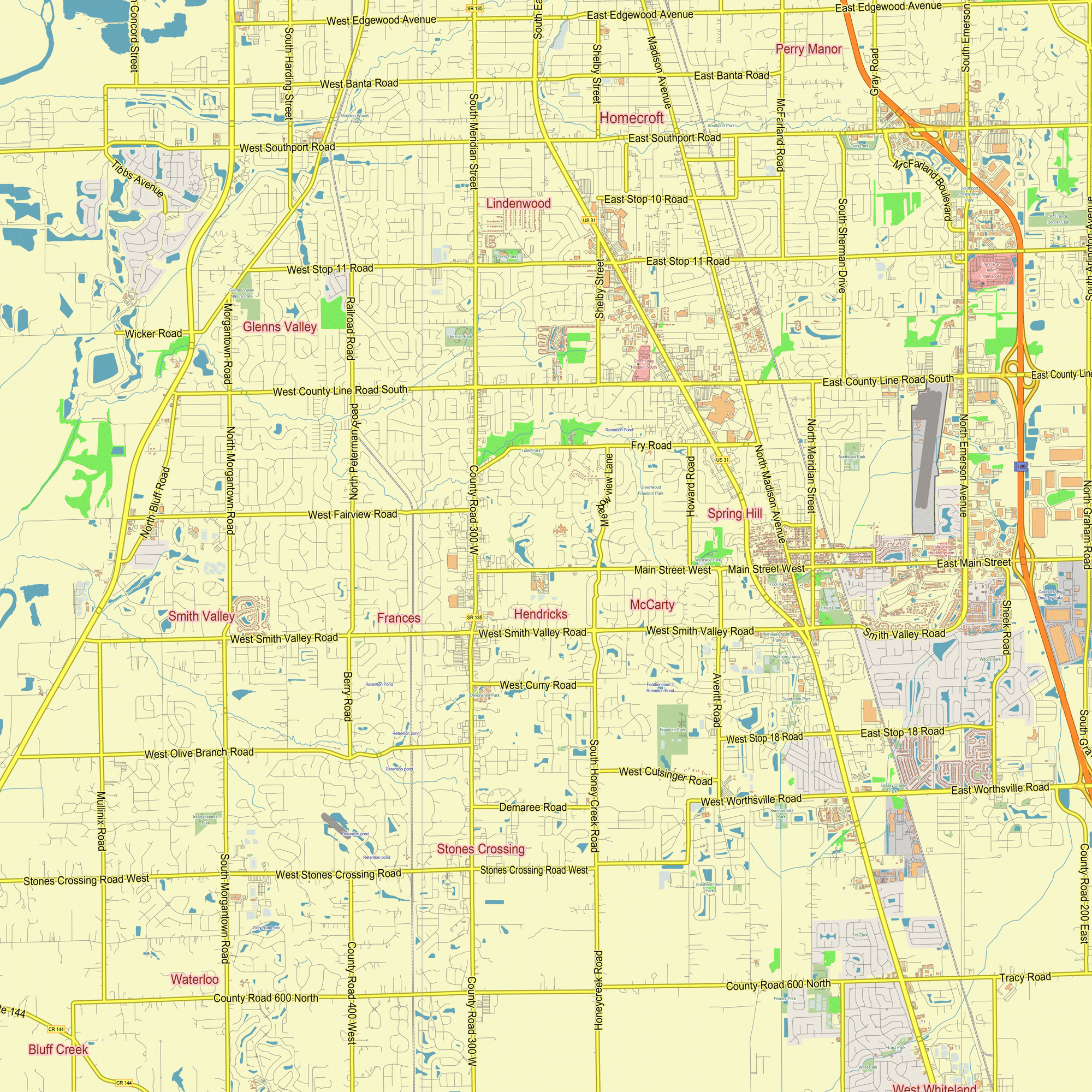 Indianapolis Indiana printable editable layered PDF Vector Map v.1 ...