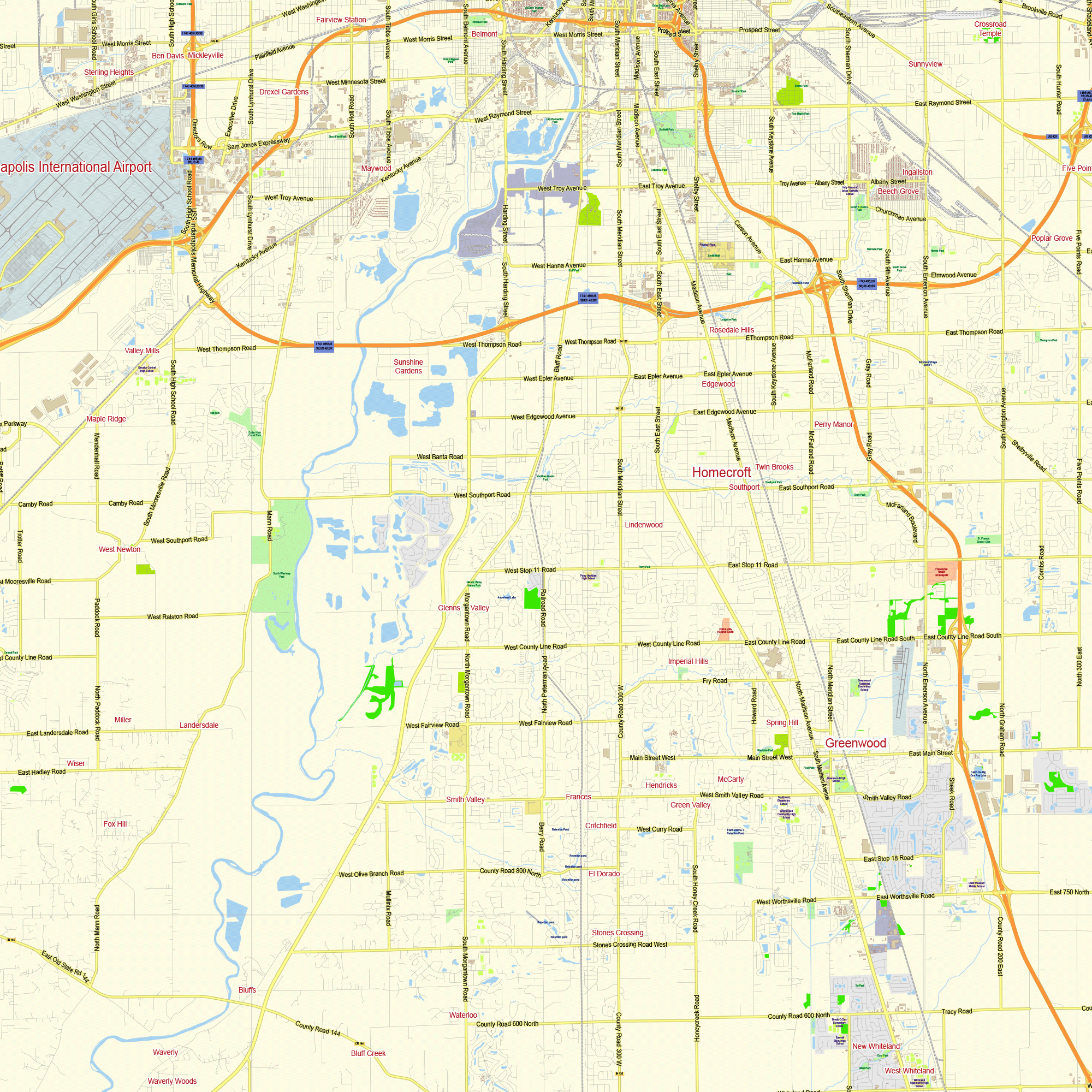 Indianapolis Indiana US printable editable layered PDF Vector Map v.2 ...