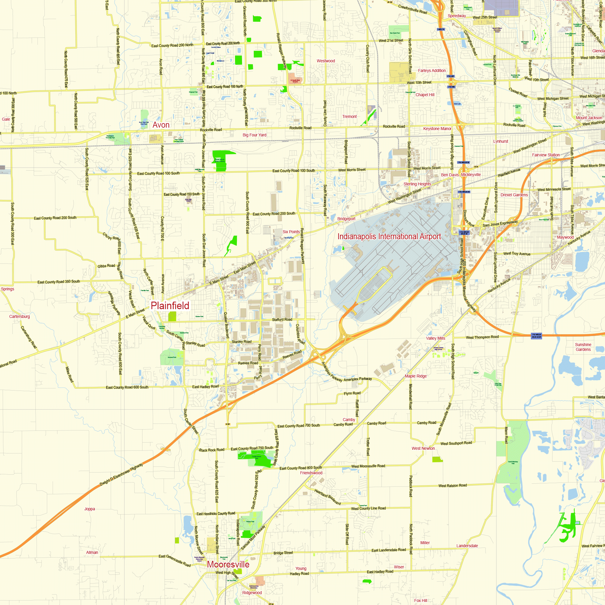 Indianapolis Indiana US printable editable layered PDF Vector Map v.2 ...
