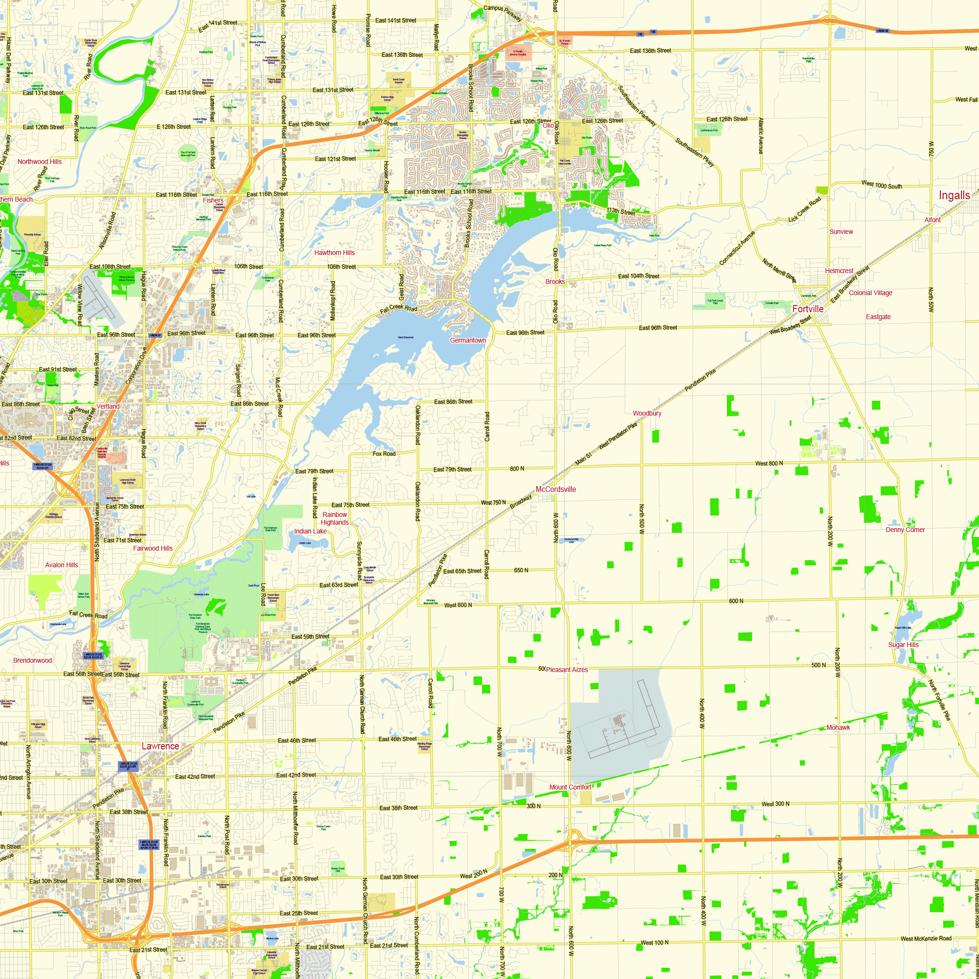 Indianapolis Indiana US printable editable layered PDF Vector Map v.2 ...