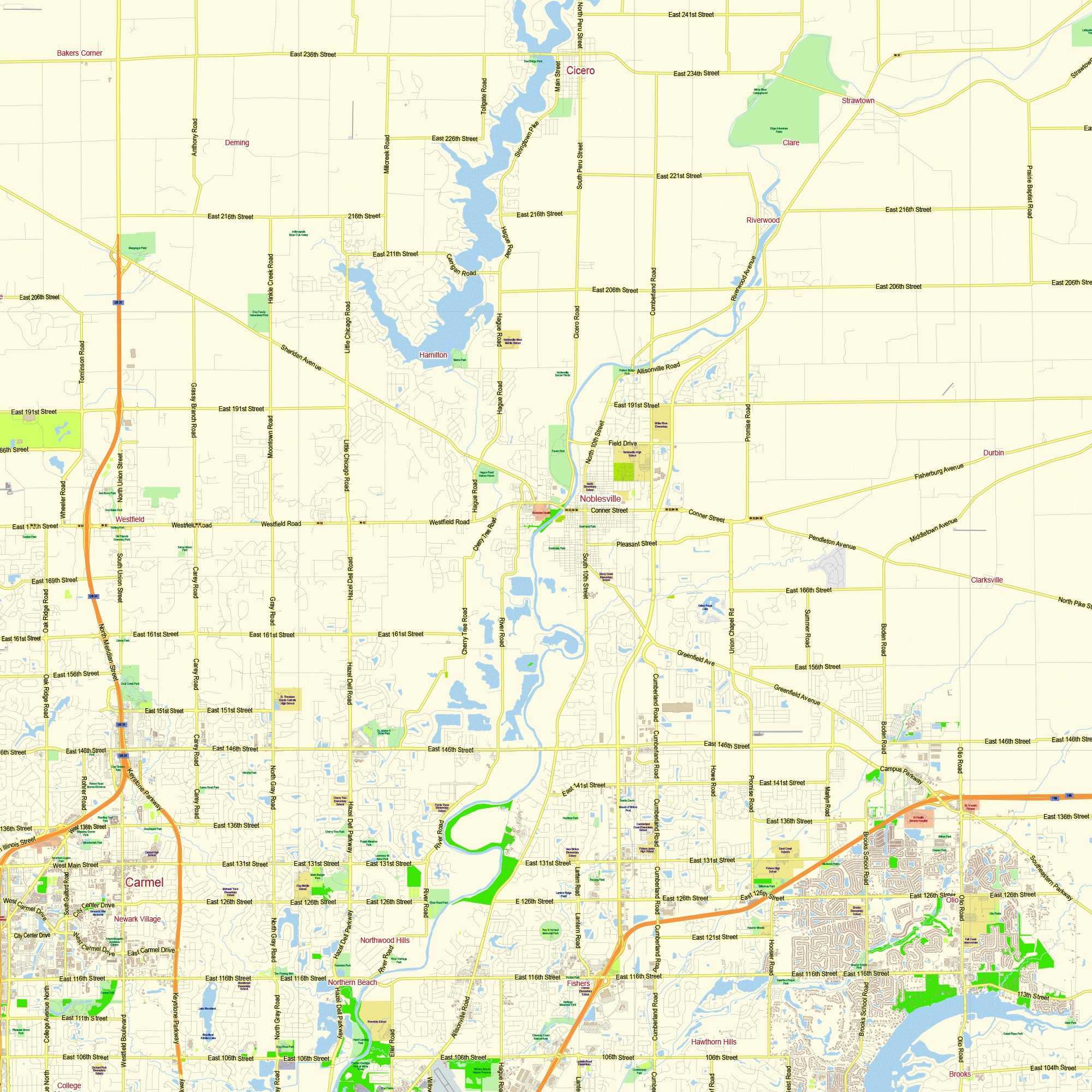 Indianapolis Indiana US printable editable layered PDF Vector Map v.2 ...
