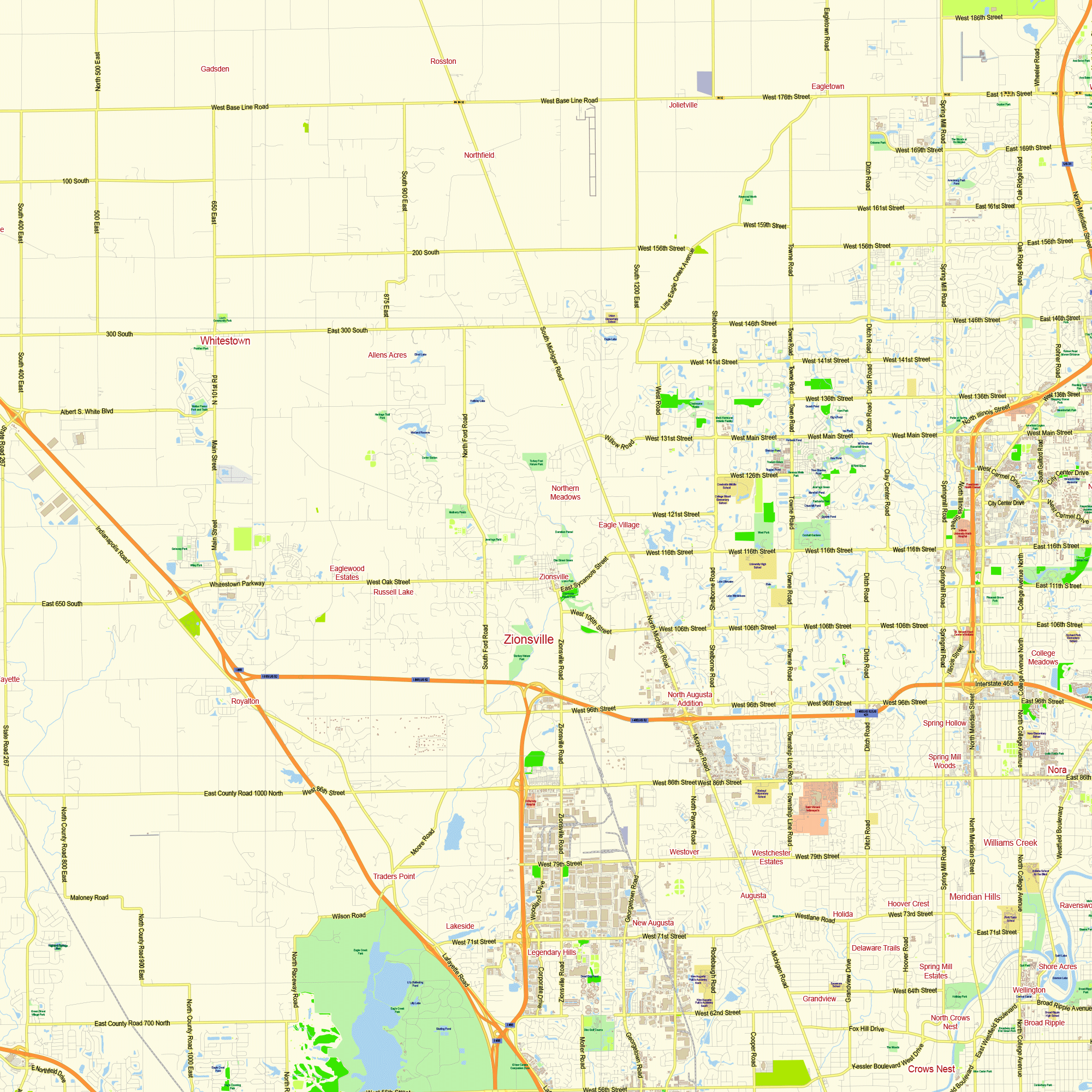 Indianapolis Indiana US printable editable layered PDF Vector Map v.2 ...