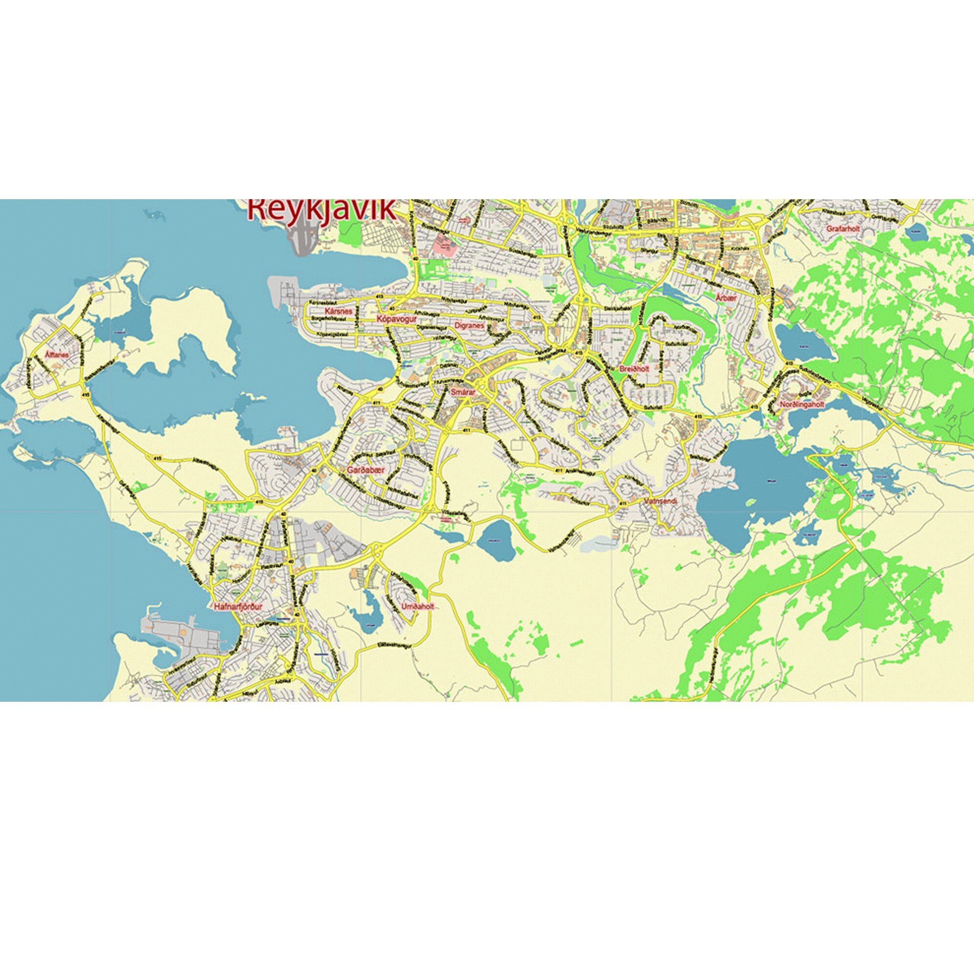 Iceland Full printable editable layered PDF Vector Map