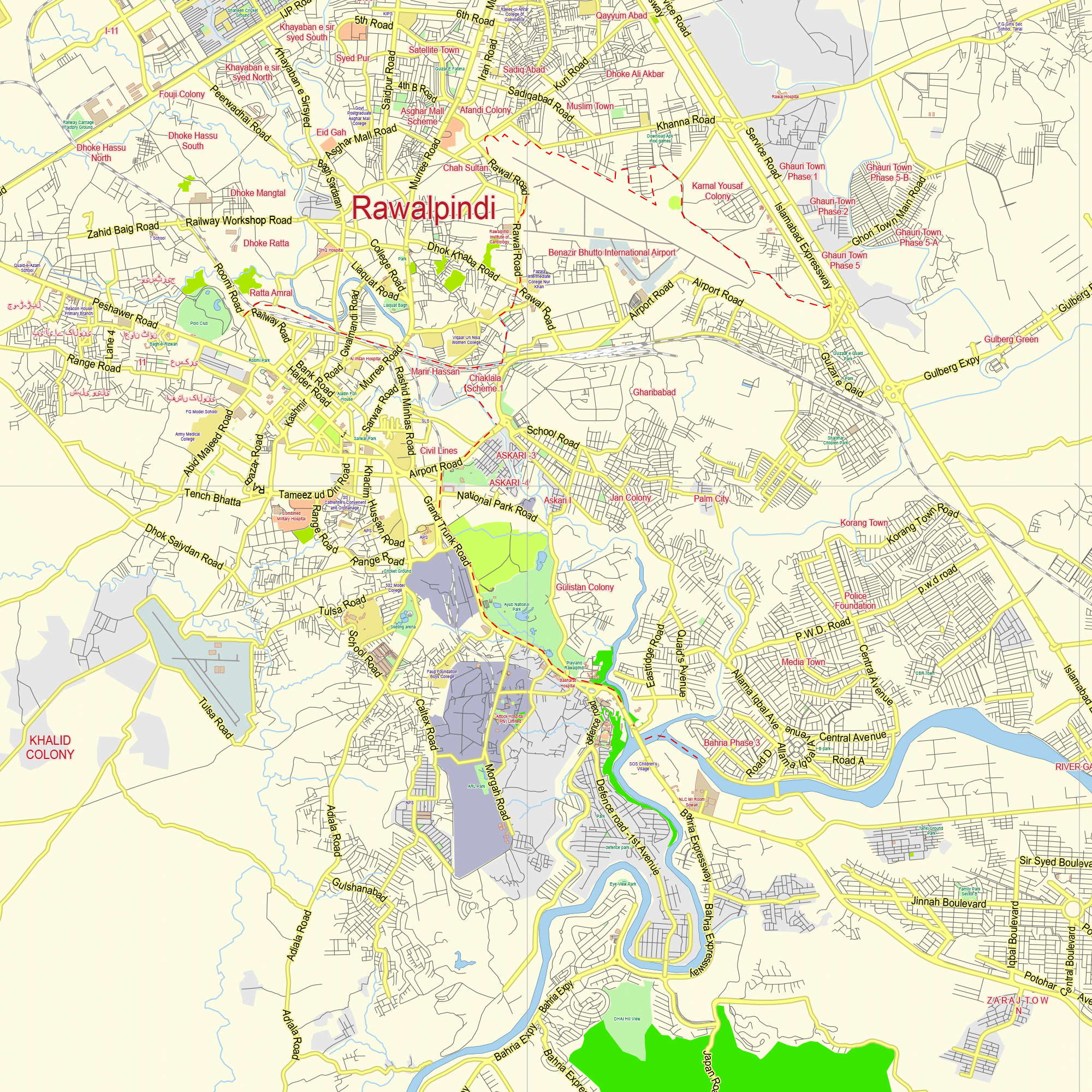 Islamabad Rawalpindi Pakistan printable editable layered PDF Vector Map ...