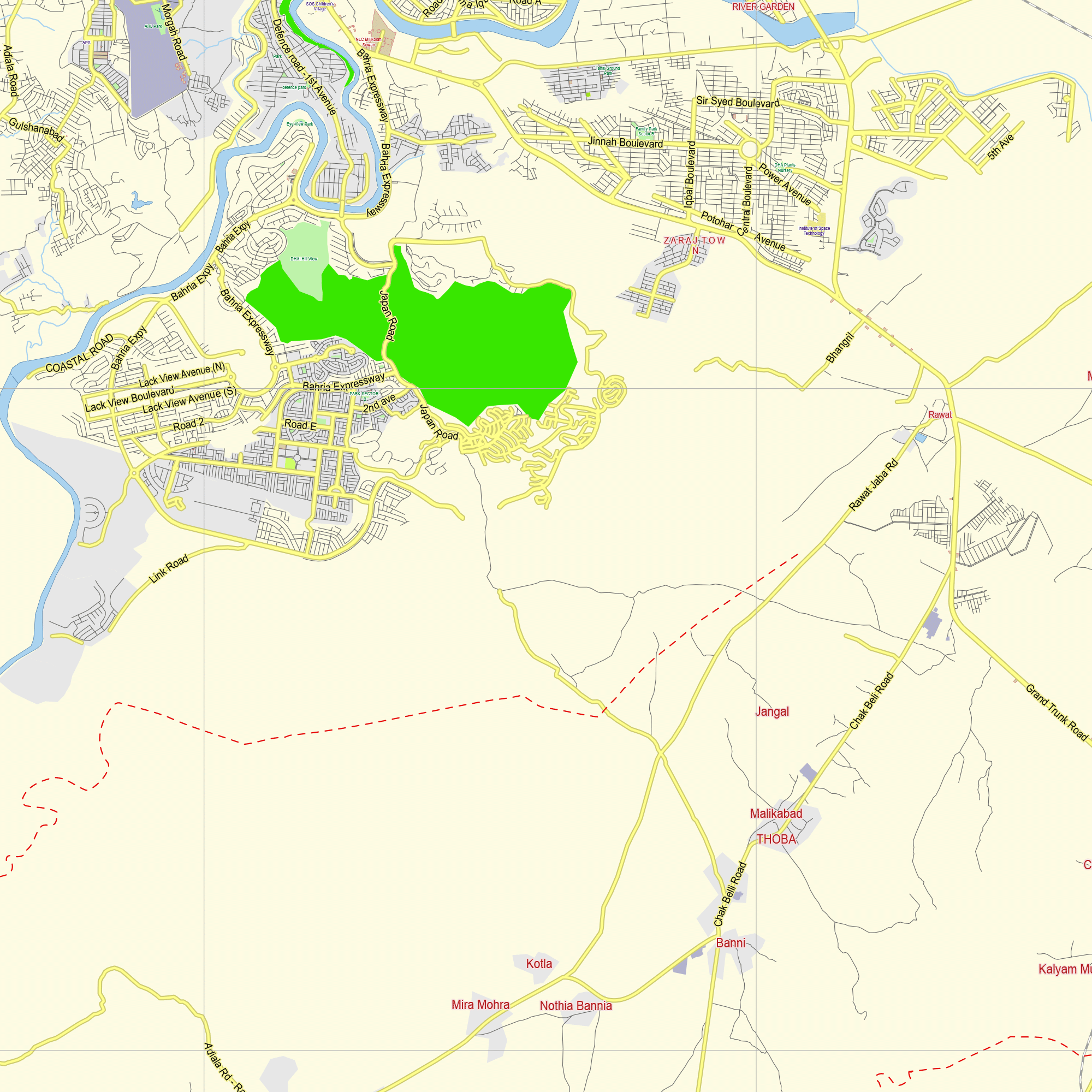 Islamabad Rawalpindi Pakistan printable editable layered PDF Vector Map ...