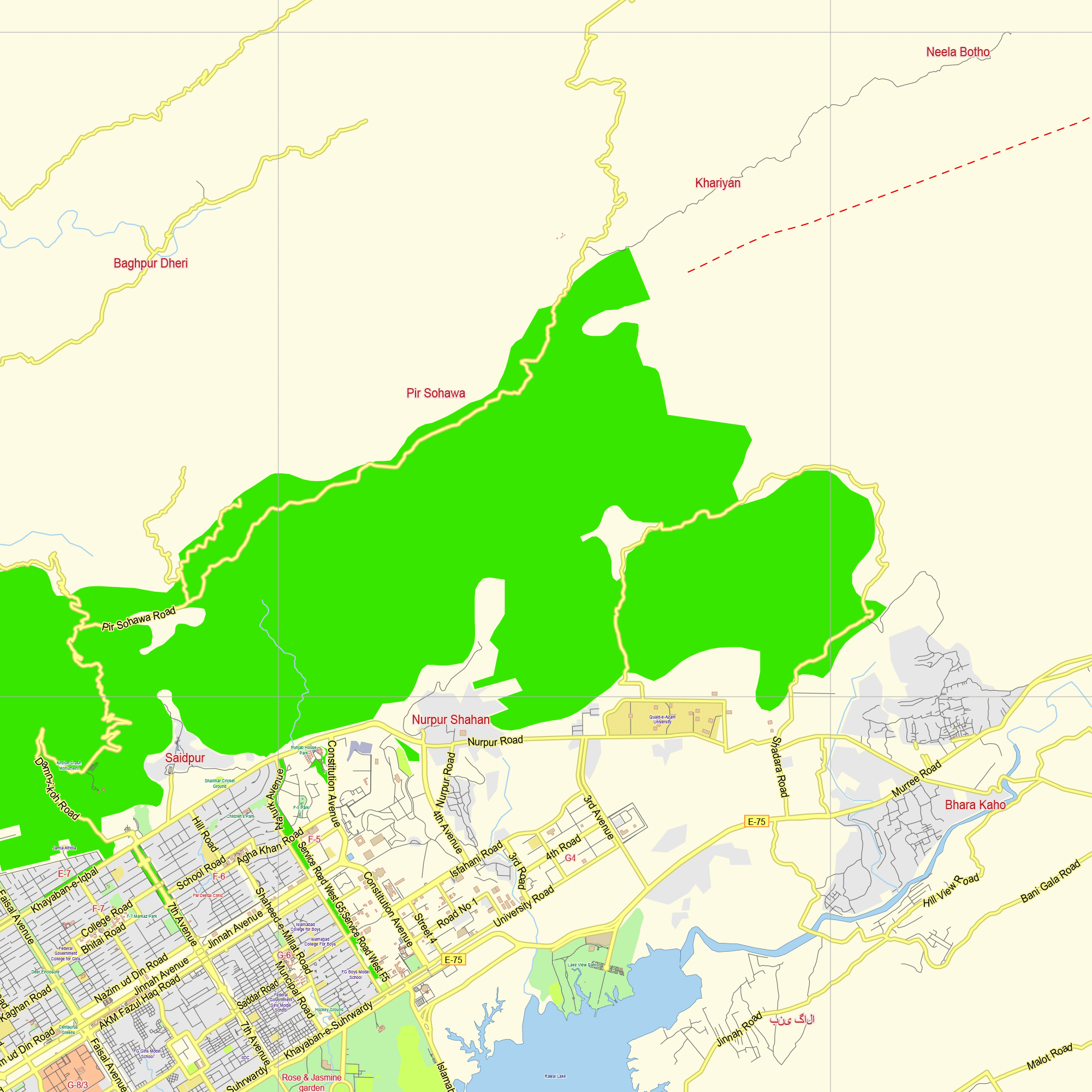 Islamabad Rawalpindi Pakistan printable editable layered PDF Vector Map ...
