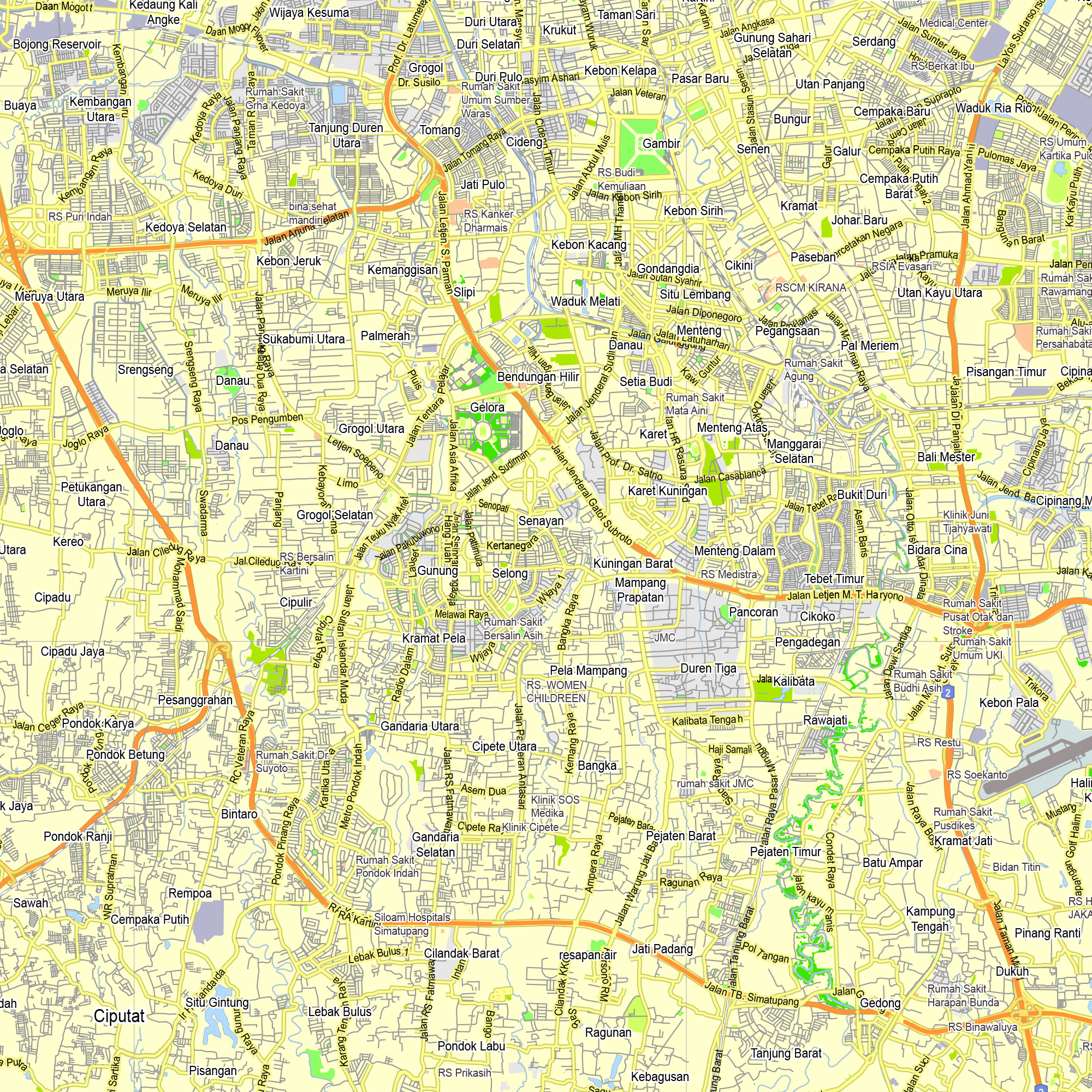 Jakarta Indonesia printable editable layered PDF Vector Map – Maps in ...