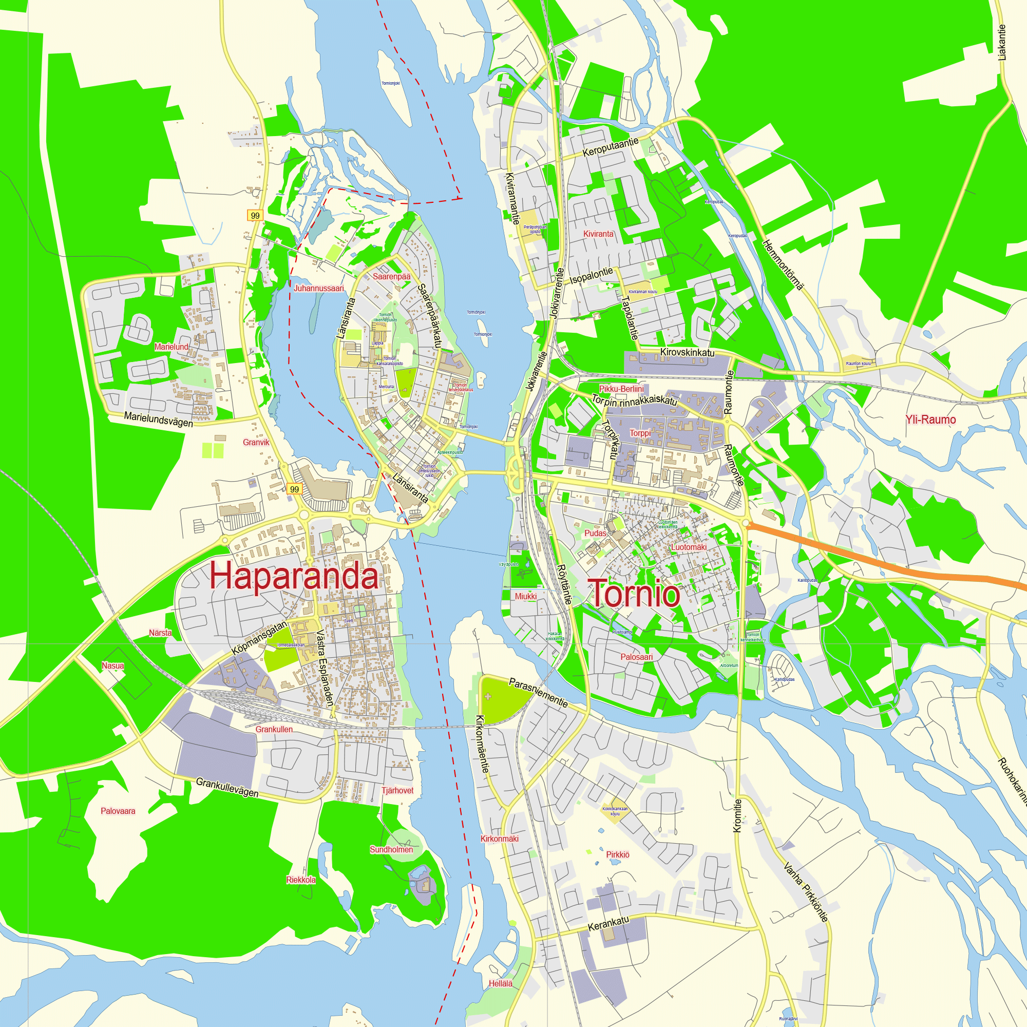 Kemi Tornio Finland printable editable layered PDF Vector Map – Maps in ...