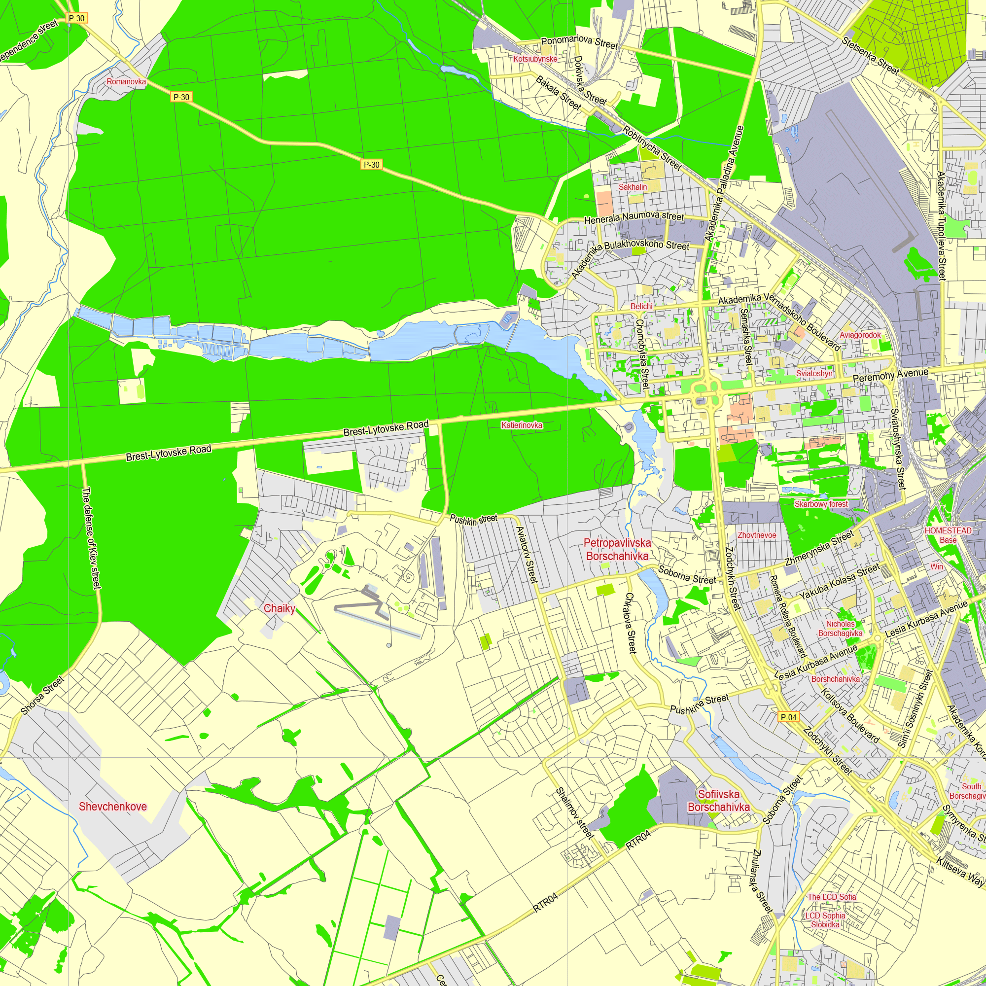 Kiev Ukraine English printable editable layered PDF Vector Map