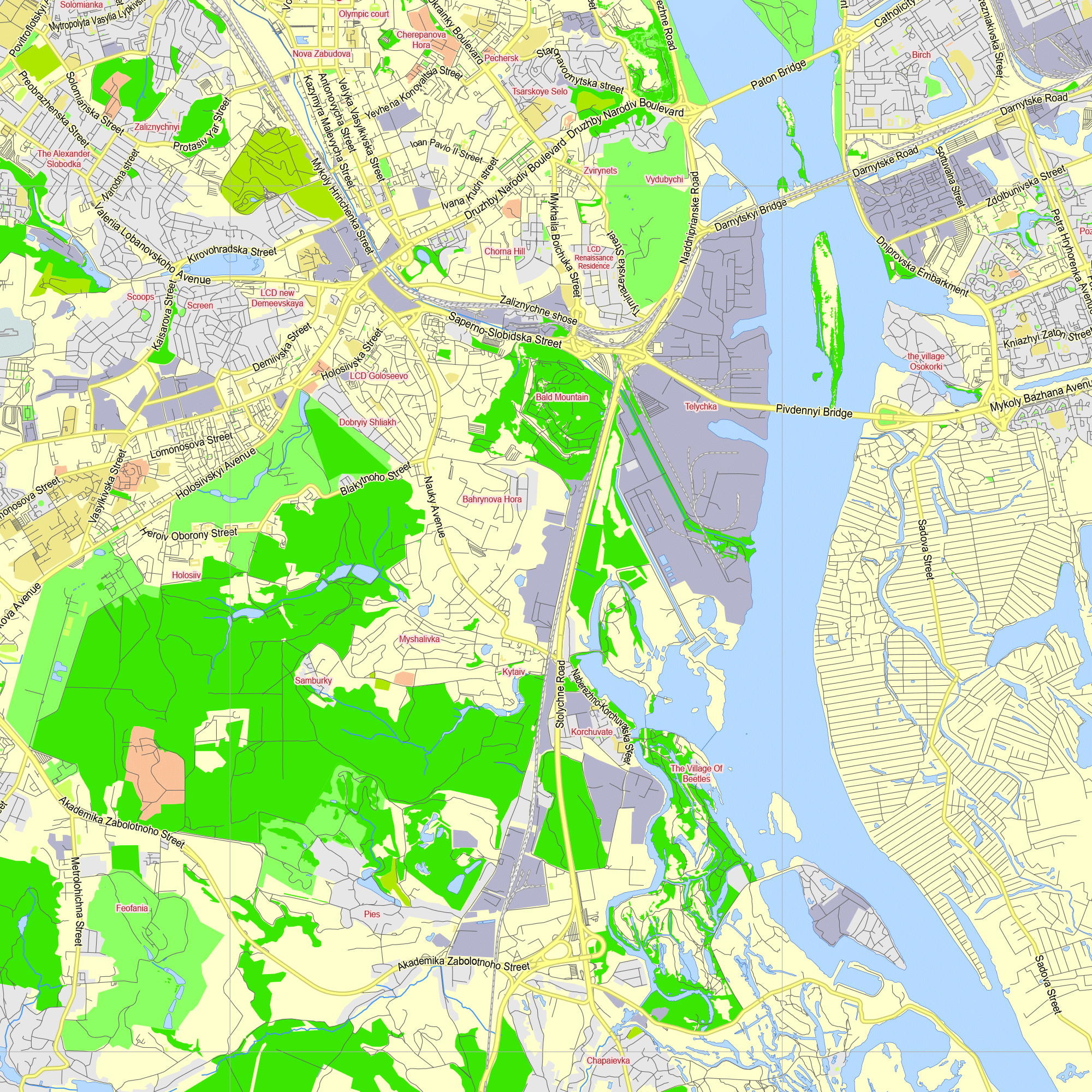 Kiev Ukraine English printable editable layered PDF Vector Map