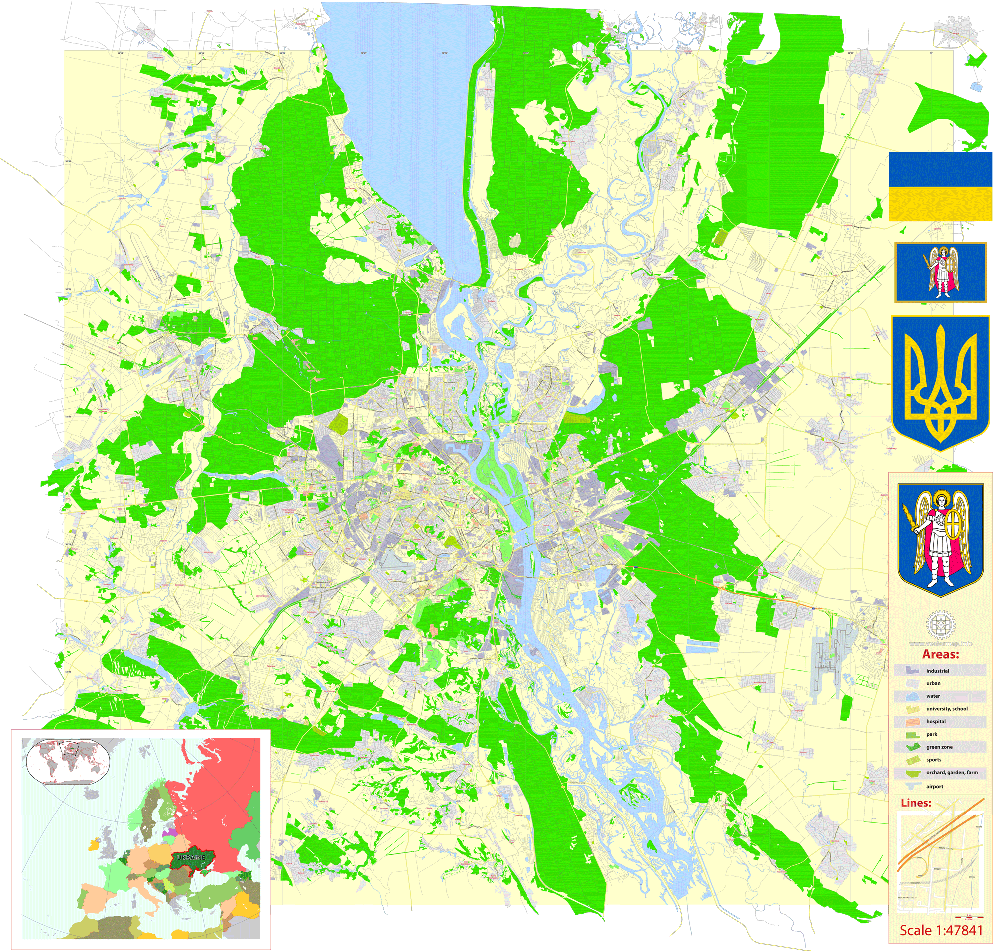 Kiev Ukraine Ukrainian printable editable layered PDF Vector Map