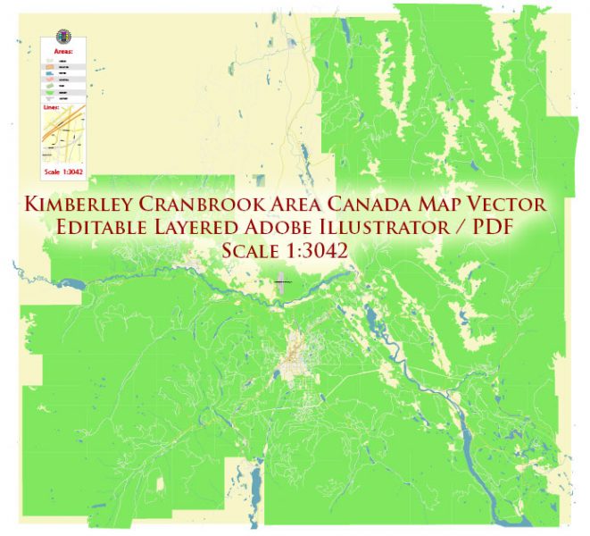 Kimberley Cranbrook Area British Columbia Canada Map Vector Exact High ...
