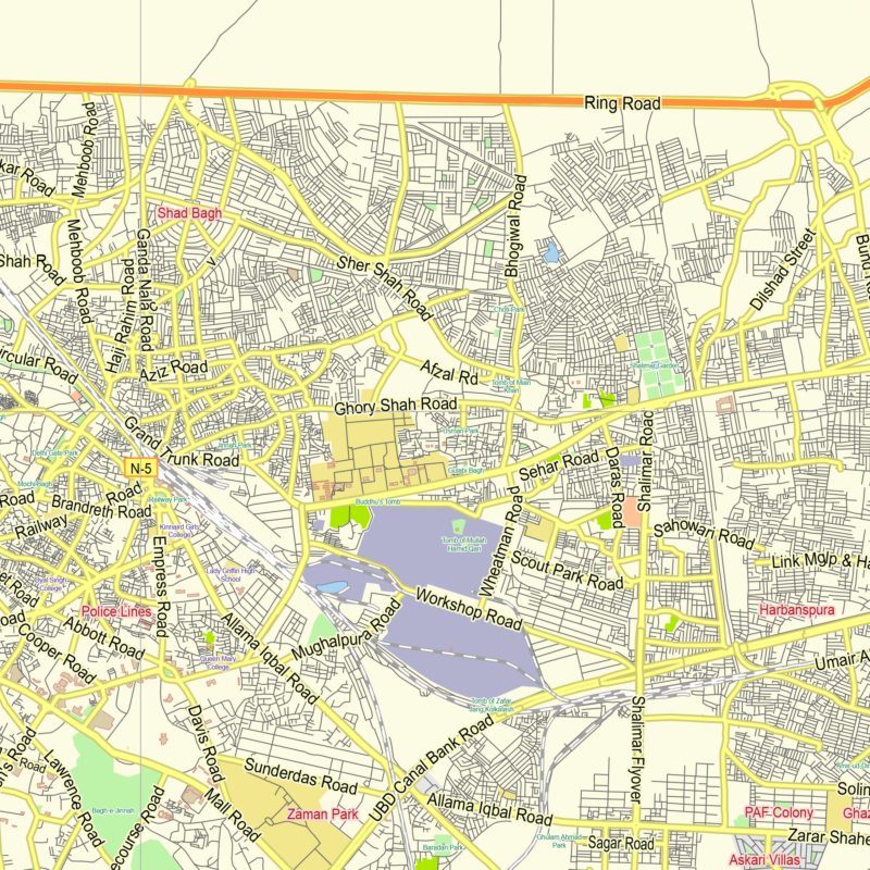 Lahore Pakistan printable editable layered PDF Vector Map – Maps in ...