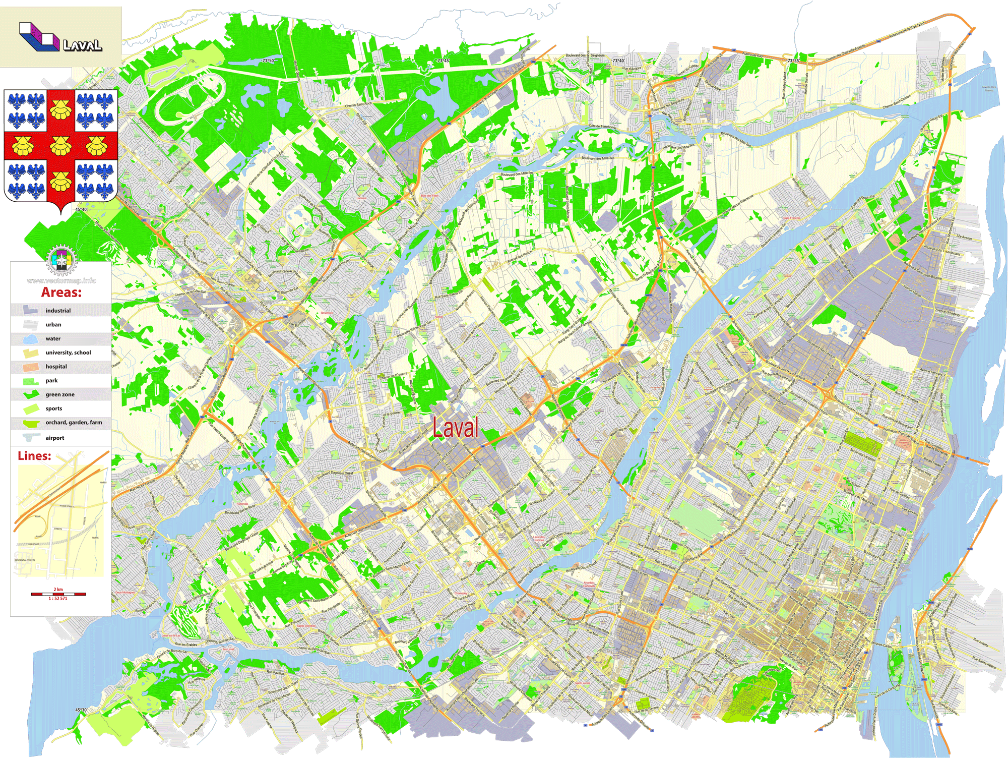 Laval Quebec Canada printable editable layered PDF Vector Map https ...