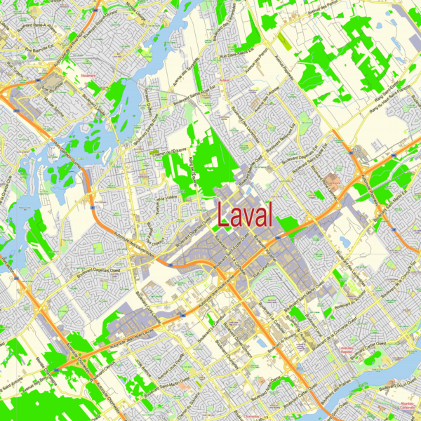 Laval Quebec Canada printable editable layered PDF Vector Map – Maps in ...