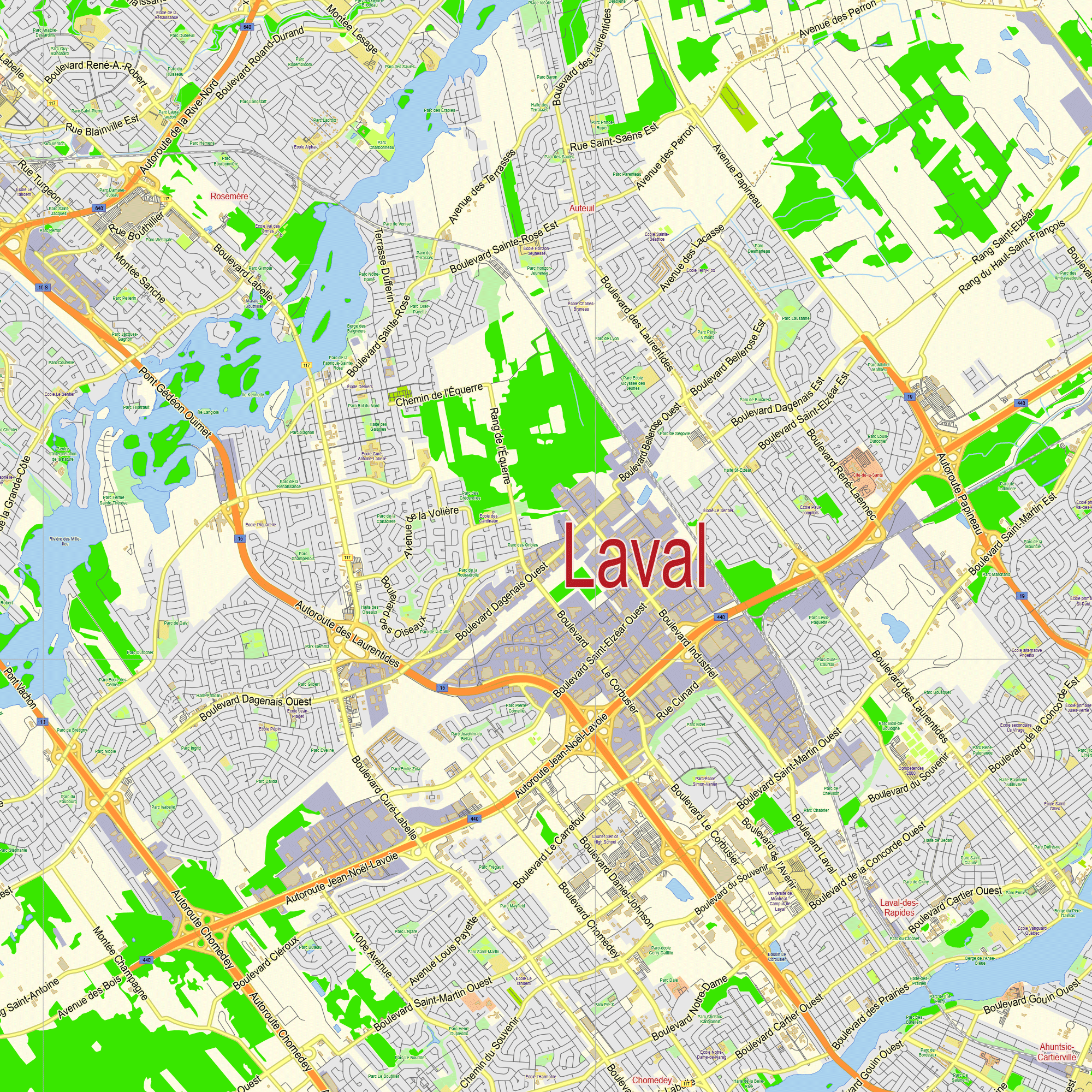 Laval Quebec Canada printable editable layered PDF Vector Map – Maps in ...