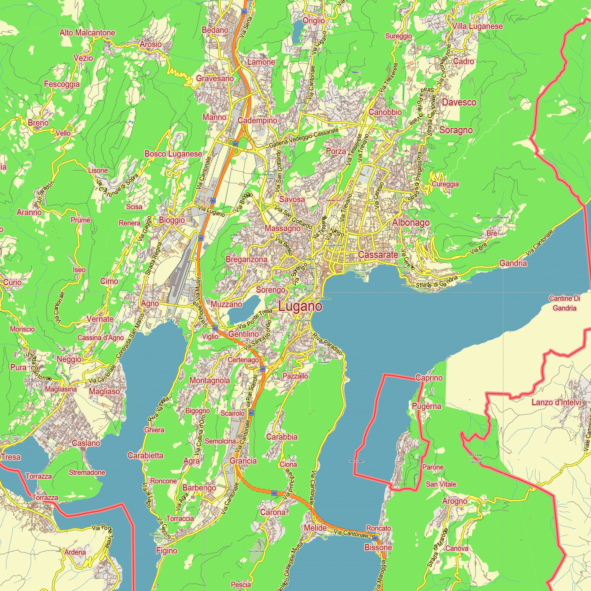 Lugano Switzerland printable editable layered PDF Vector Map – Maps in ...