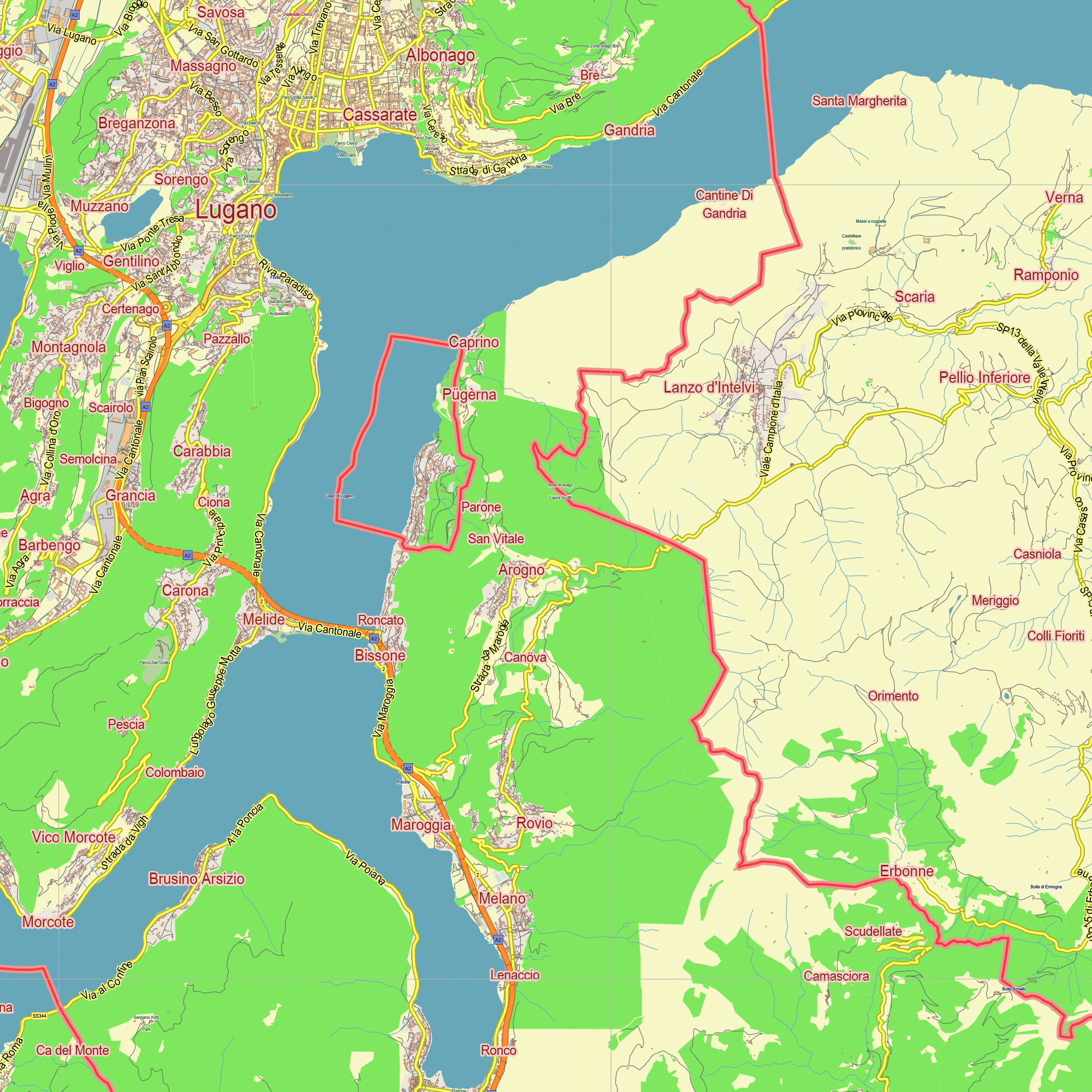 Lugano Switzerland printable editable layered PDF Vector Map – Maps in ...