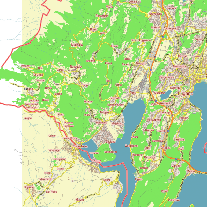 Lugano Switzerland printable editable layered PDF Vector Map – Maps in ...