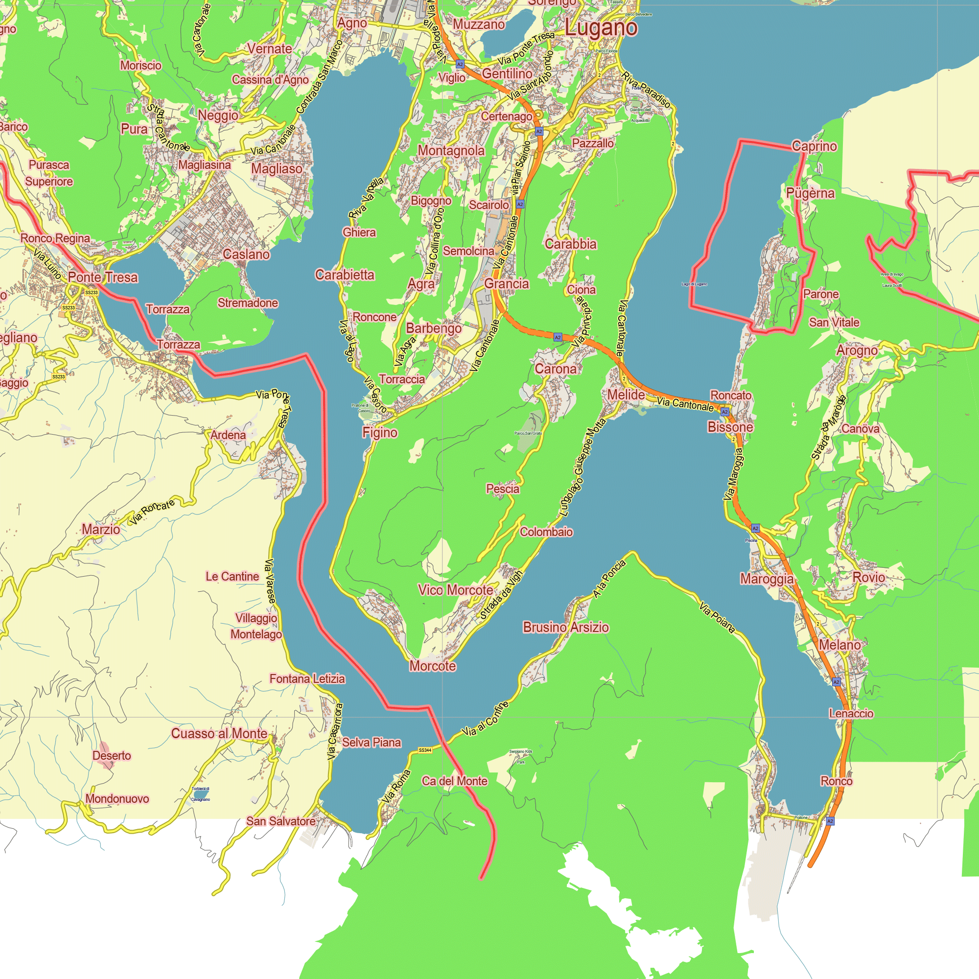 Lugano Switzerland printable editable layered PDF Vector Map – Maps in ...